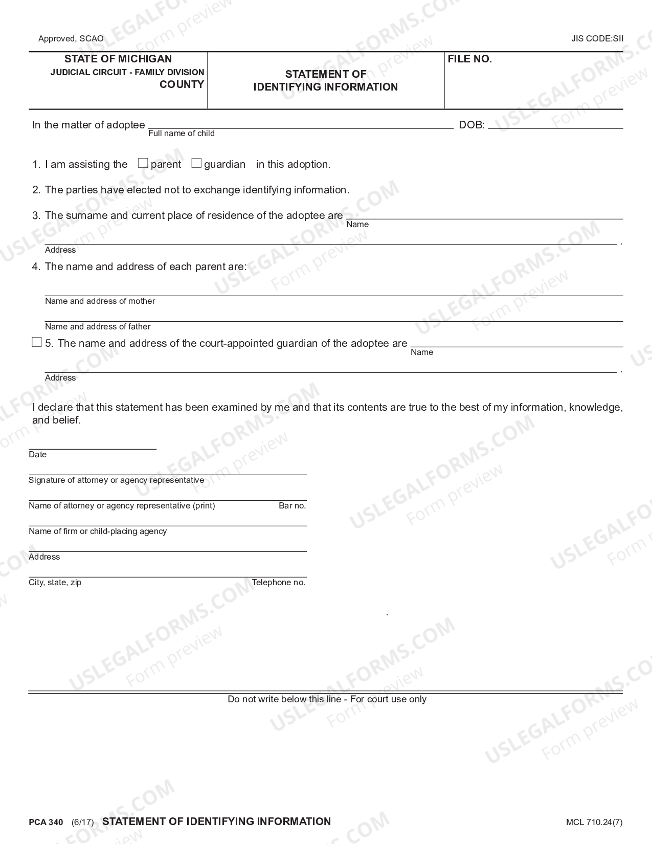 Michigan Statement of Identifying Information | US Legal Forms