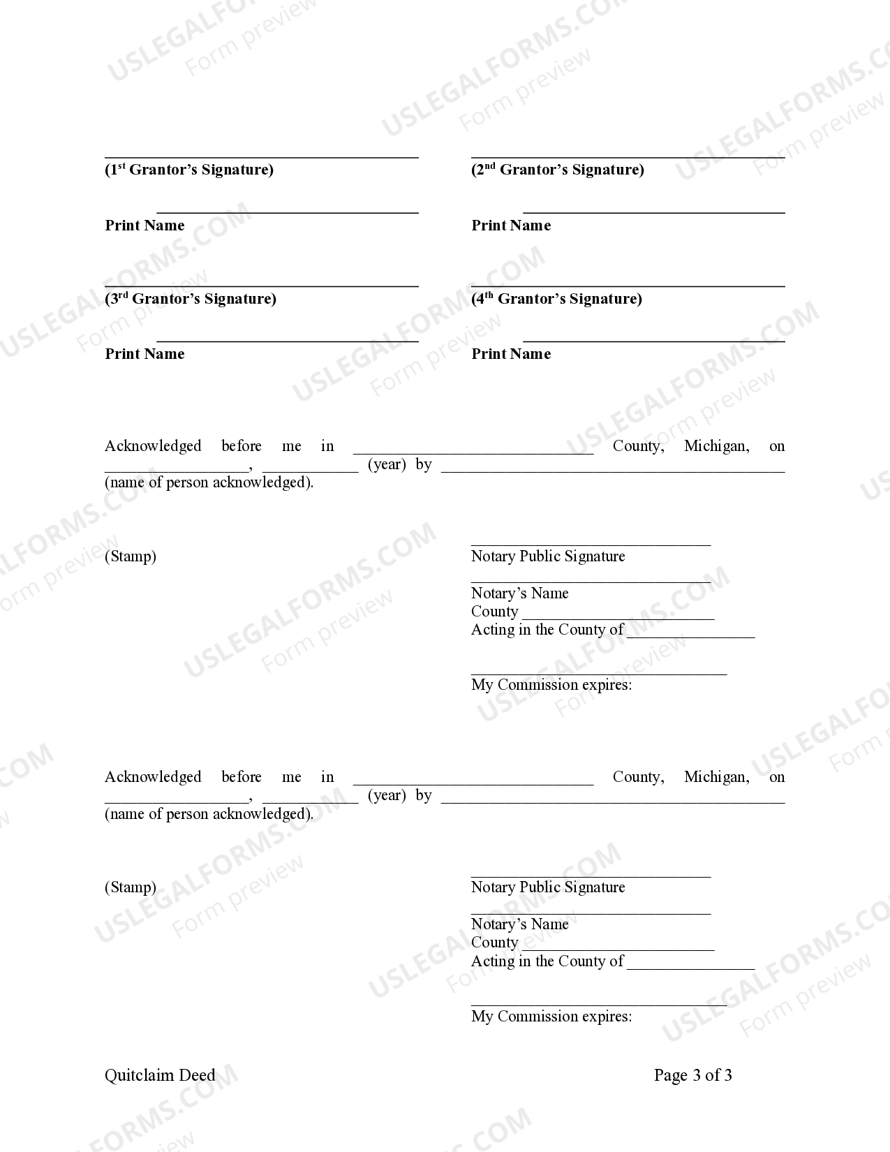 Michigan Quitclaim Deed for Four Individuals to One Individual ...