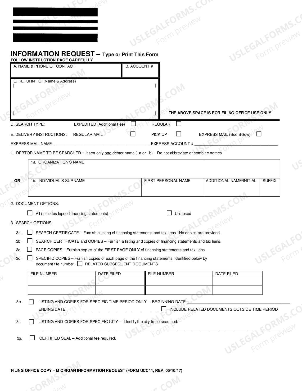 Michigan UCC11 Information Request | US Legal Forms