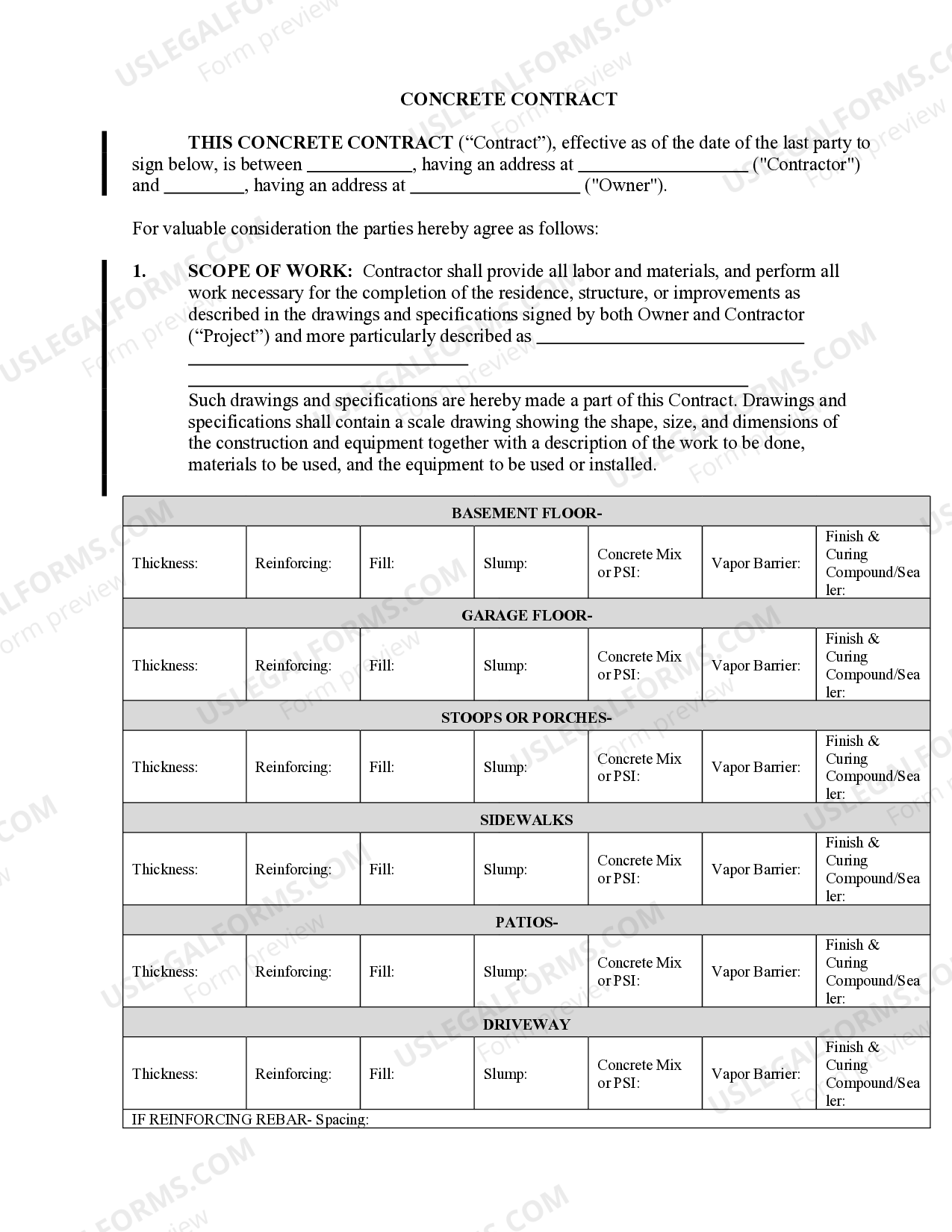 Minnesota Concrete Mason Contract for Contractor - Concrete Contract ...