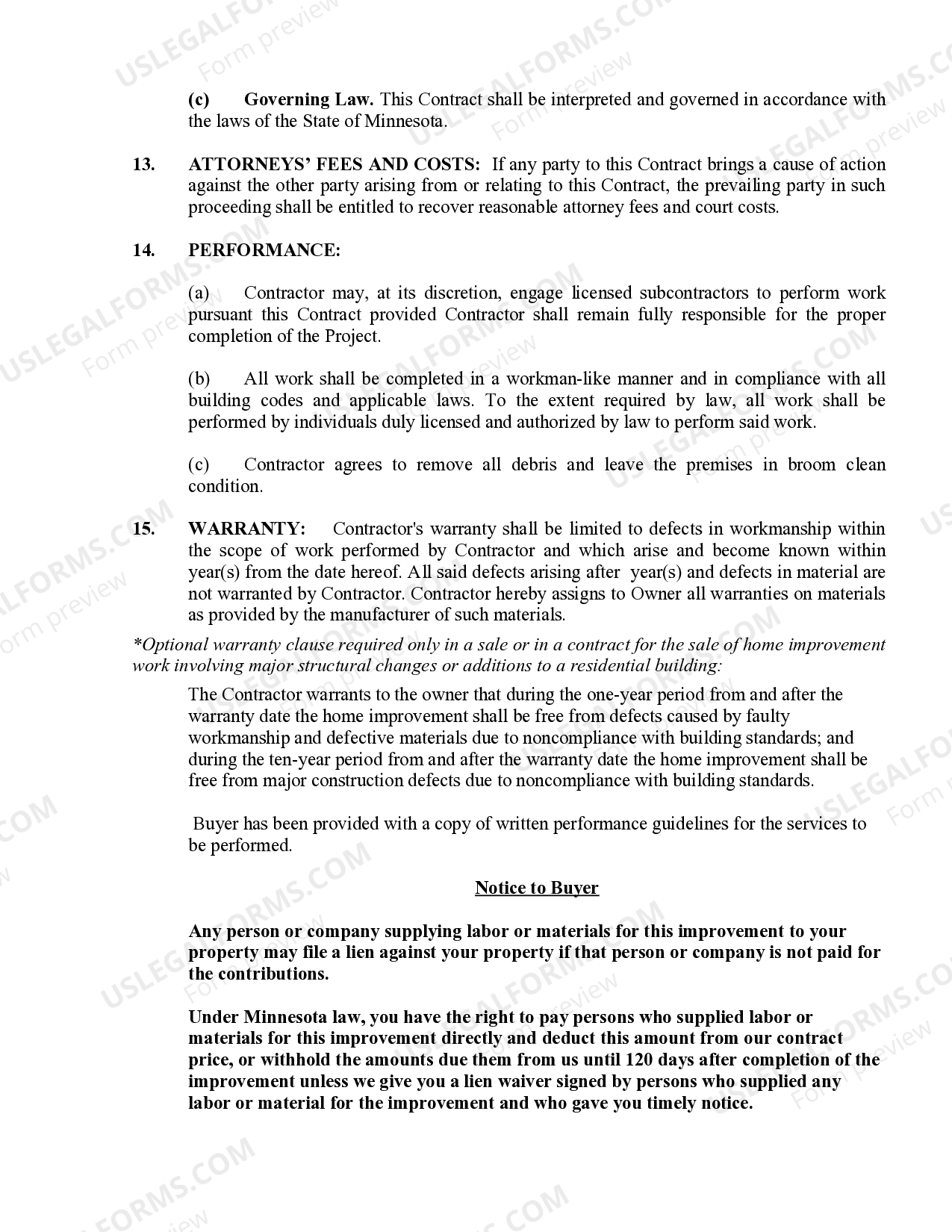 Minnesota Siding Contract for Contractor - Siding Contract | US Legal Forms