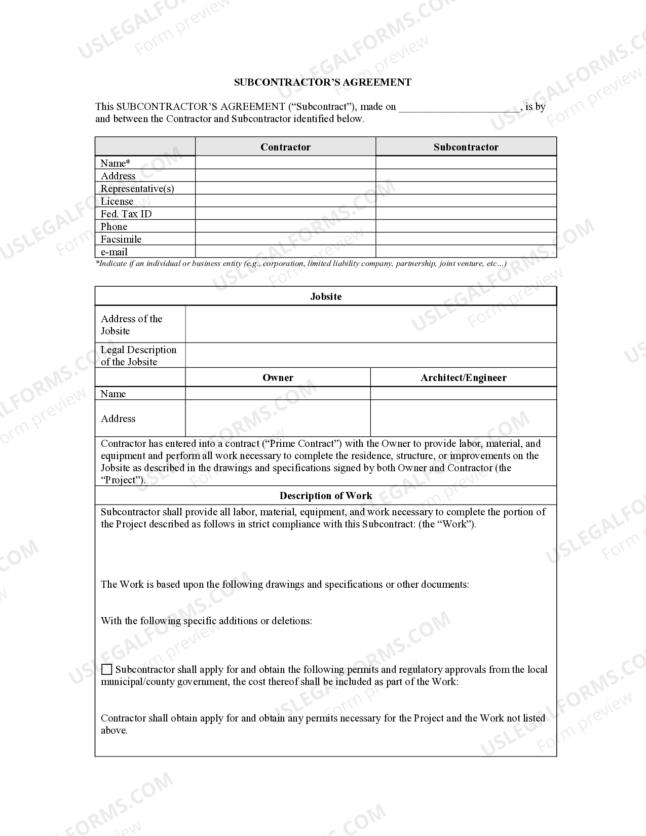Minnesota Subcontractor's Agreement | US Legal Forms