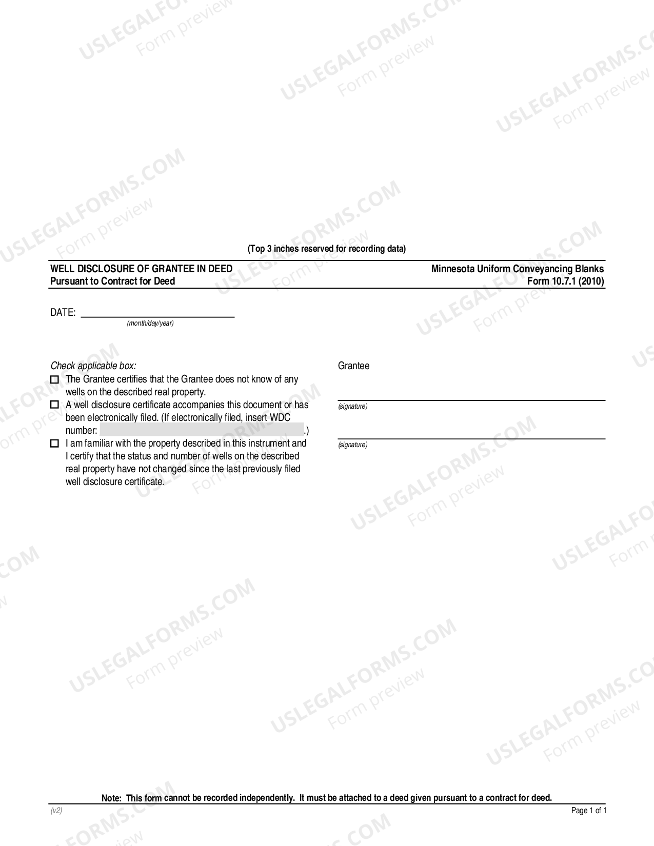 Minnesota Well Disclosure of Grantee in Deed - Minnesota Uniform ...