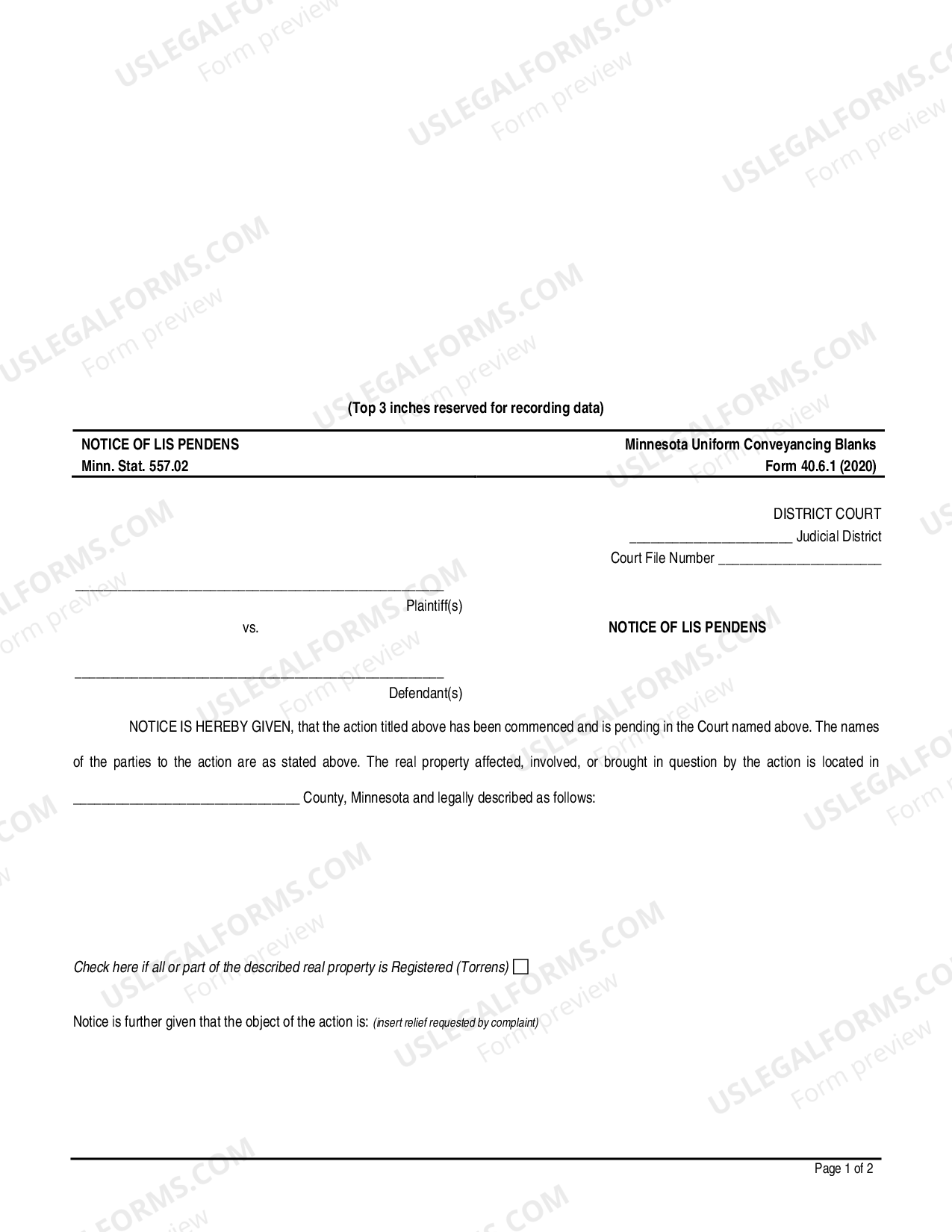 Minnesota Notice of Lis Pendens - Notice Of Lis Pendens Mn | US Legal Forms