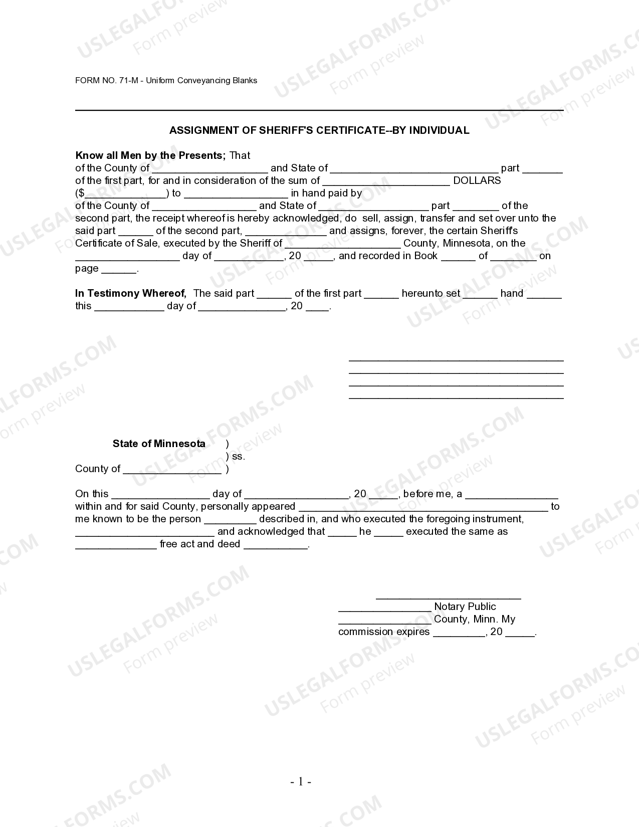 Minnesota Assignment of Sheriff's Certificate - By Individual - UCBC ...