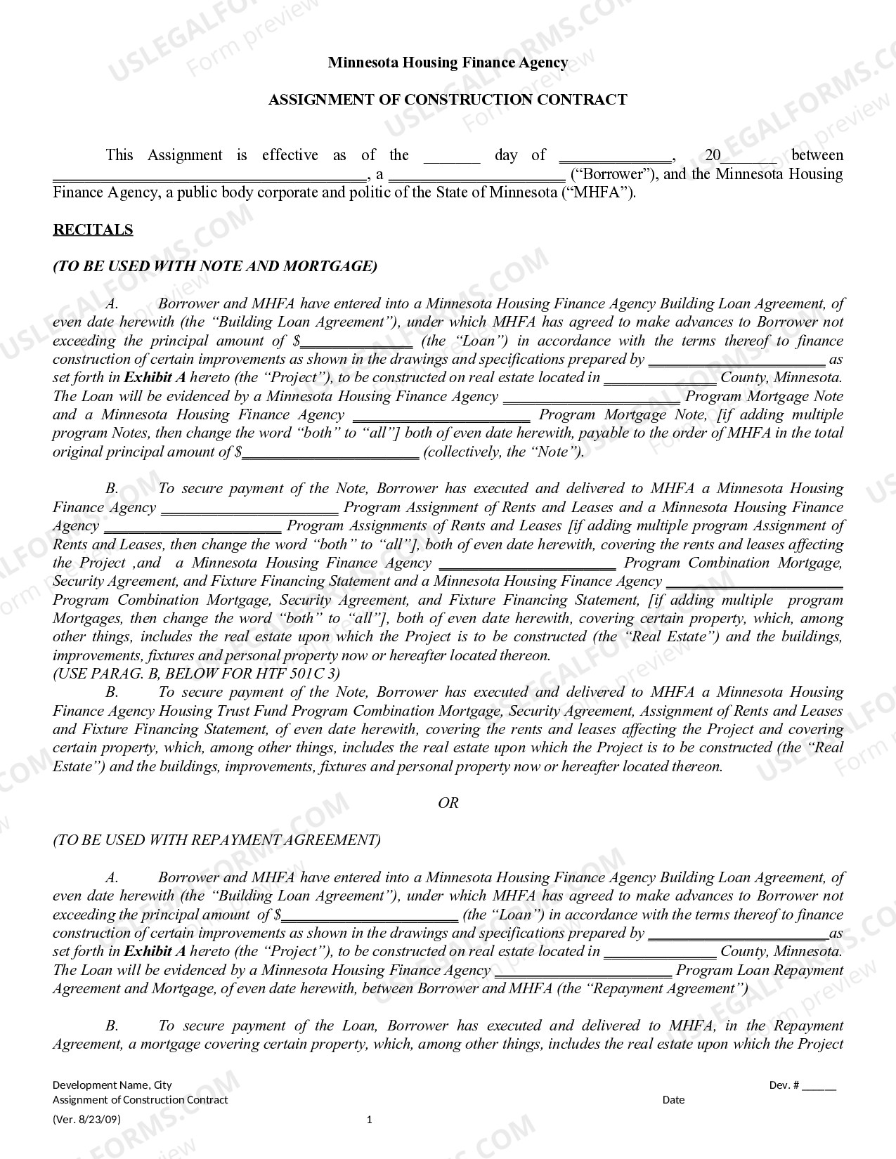 Minnesota Assignment of Construction Contract | US Legal Forms