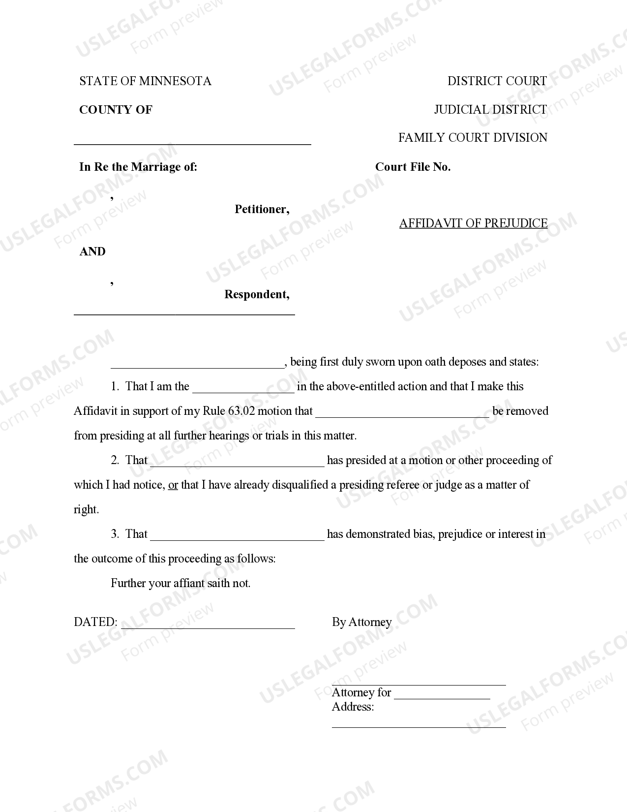 Minnesota Affidavit in Support of Motion to Remove Presiding Judge | US ...