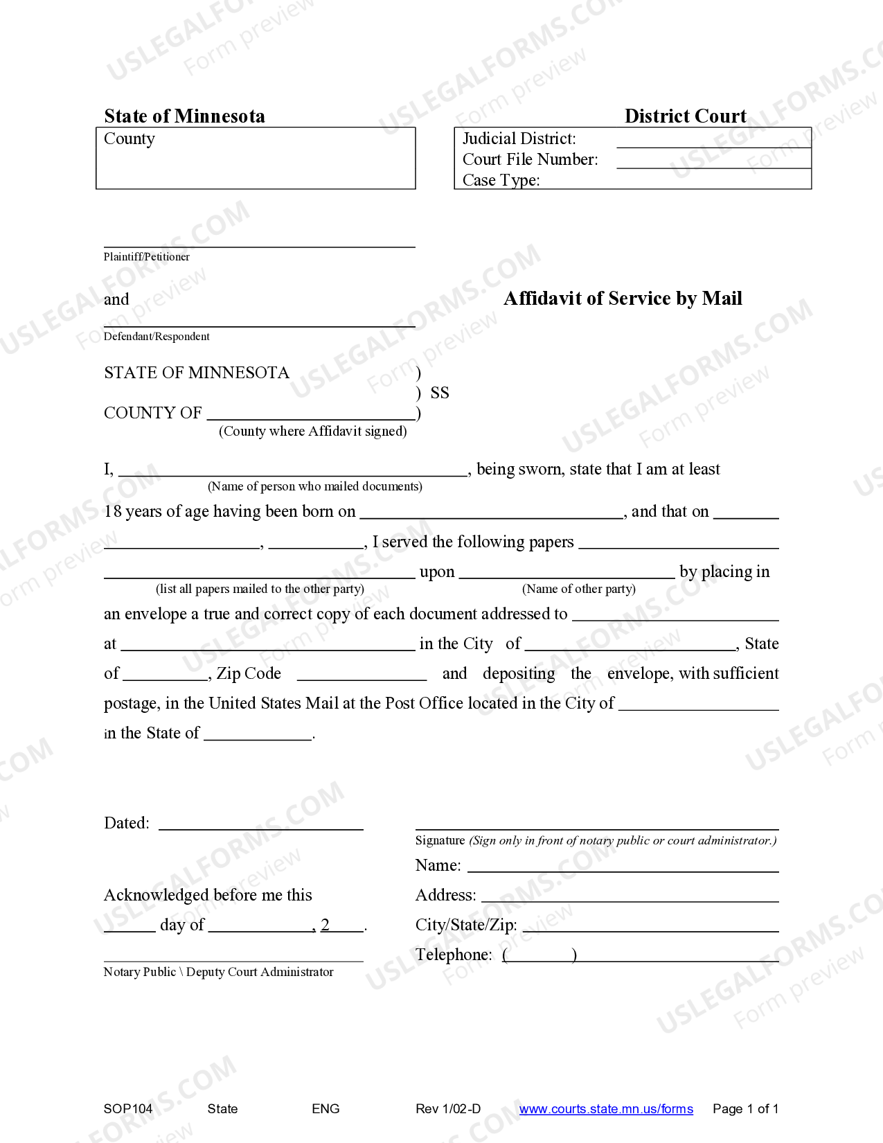 Minnesota Affidavit of Service by Mail | US Legal Forms
