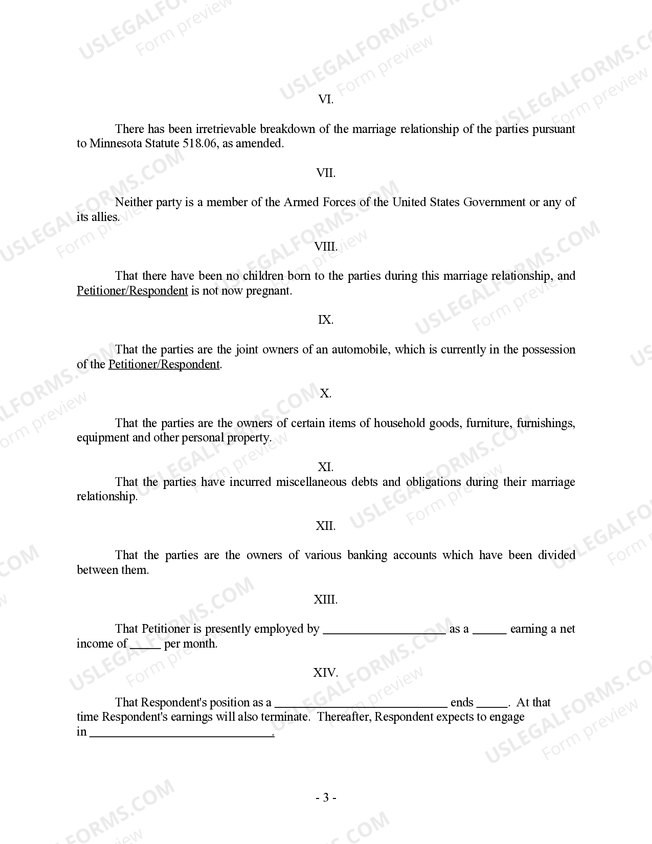Minnesota Respondent's Answer and Counterpetition for Dissolution of Marriage - Answer And ...