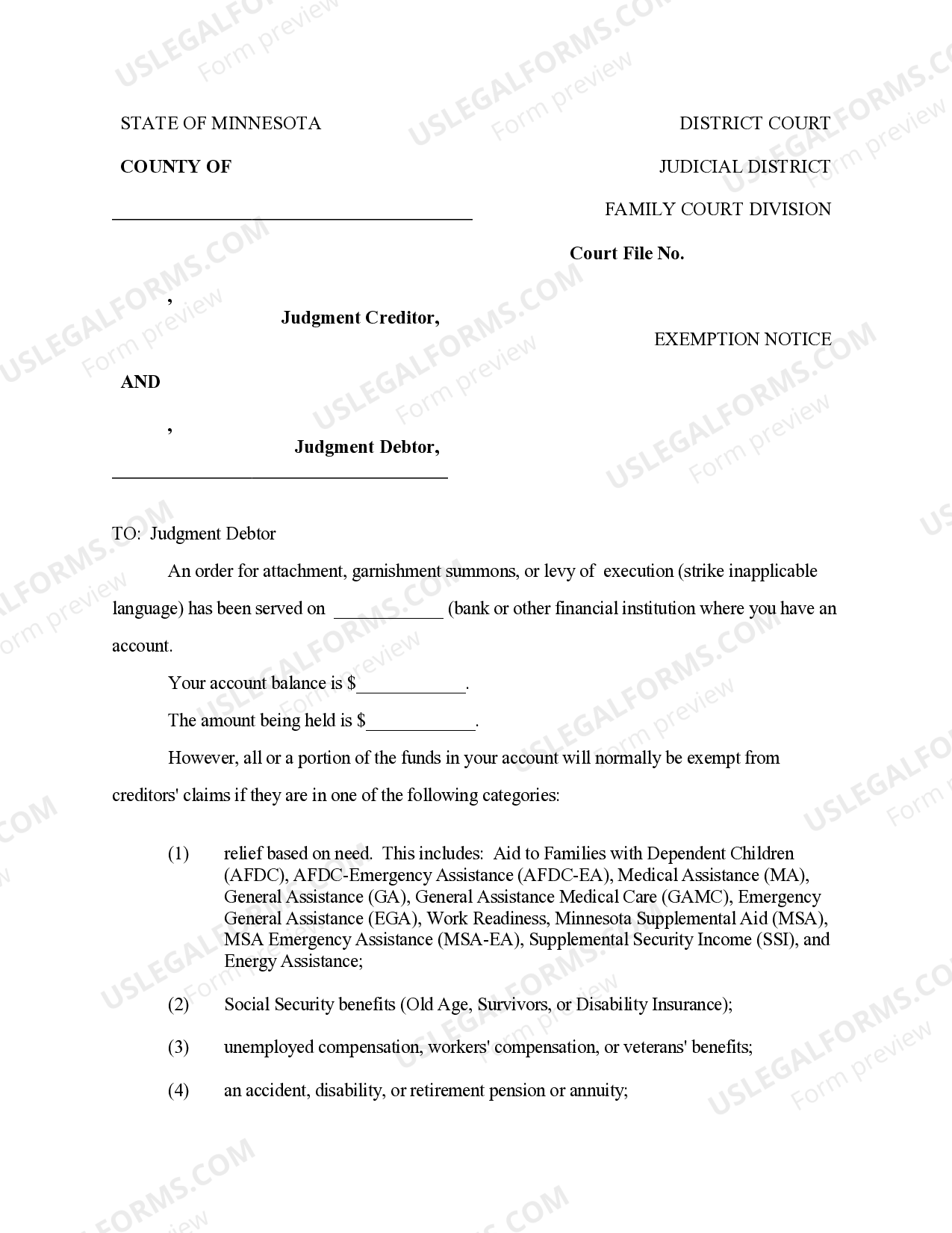 Minnesota Notice to Garnishee regarding Wages Exempt from Garnishment ...