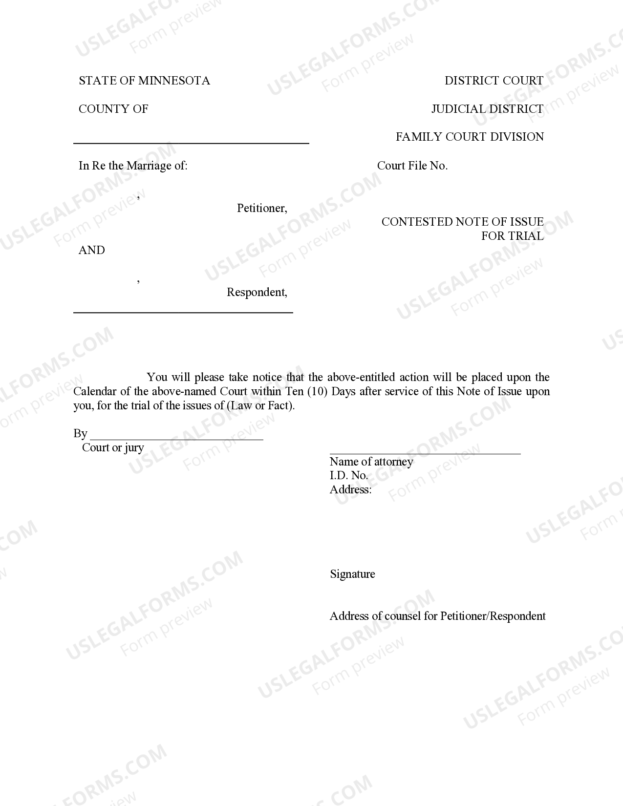 Minnesota Notice of Trial Date | US Legal Forms