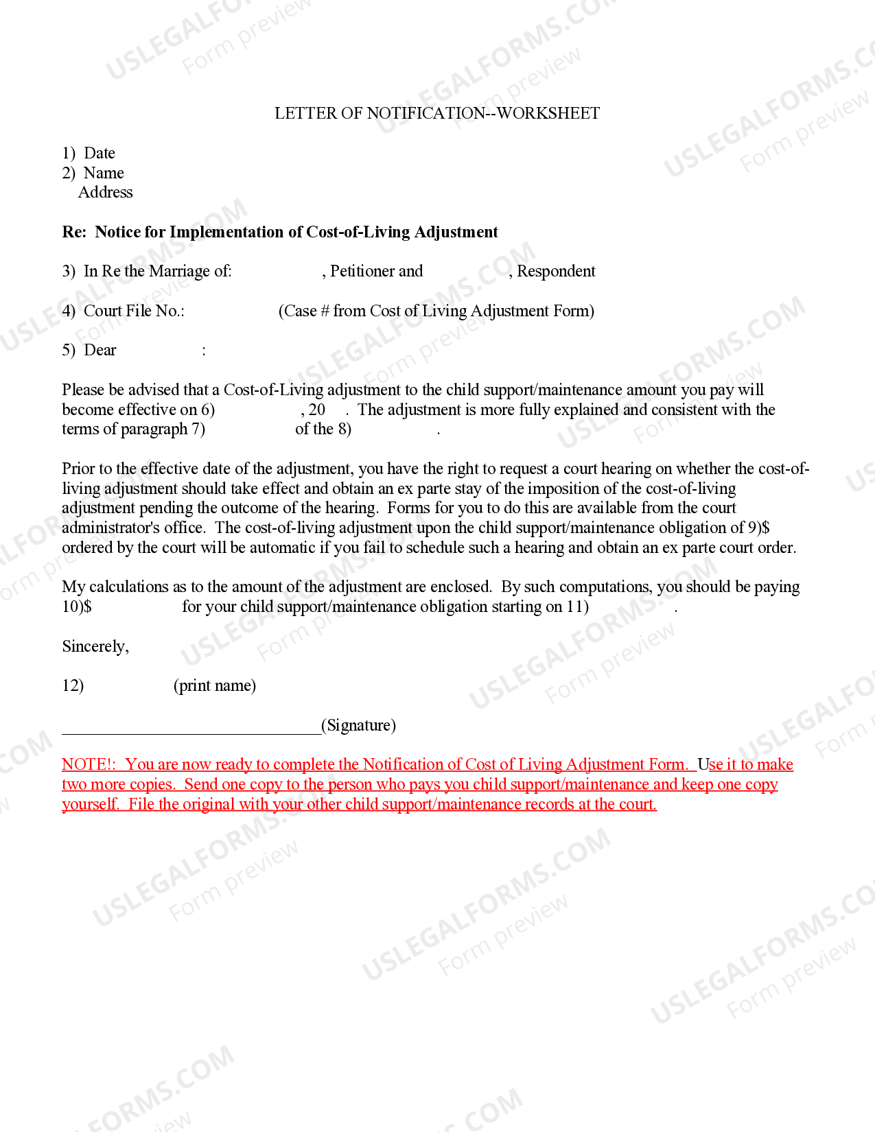 Minnesota Instructions for Cost of Living Adjustment Worksheet ...