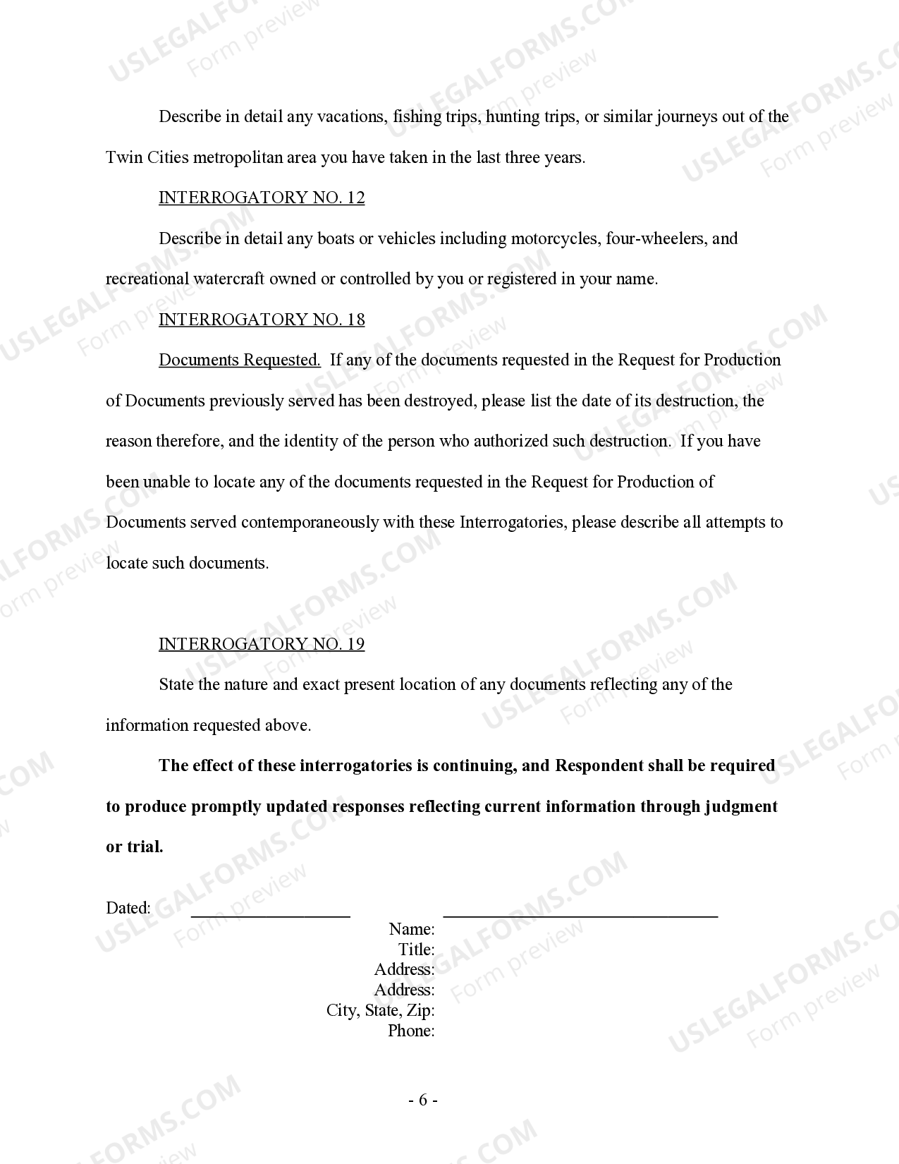 Minnesota Divorce Discovery Interrogatories For Breach Of Contract | US ...