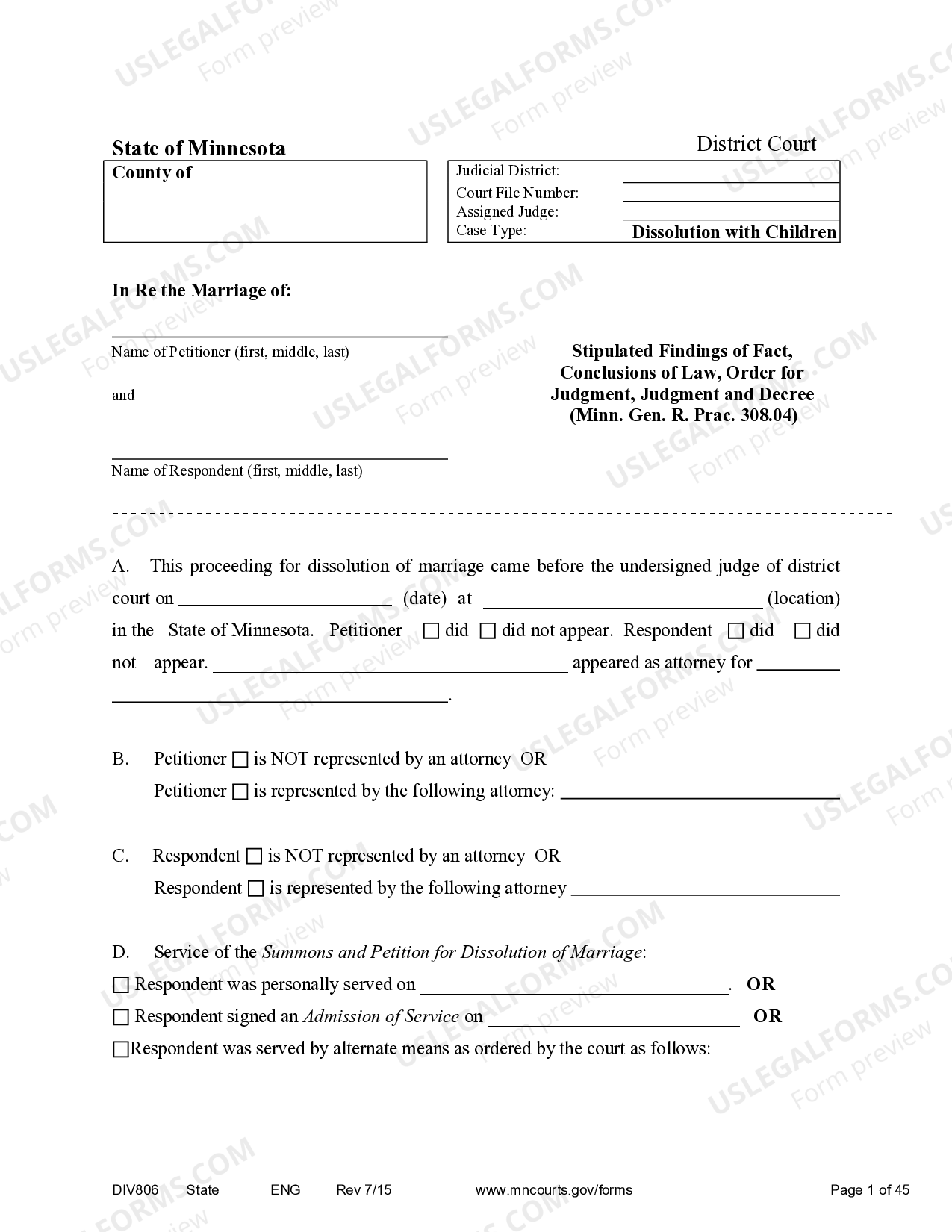 Minnesota Marital Termination Agreement - With Children - Marital ...