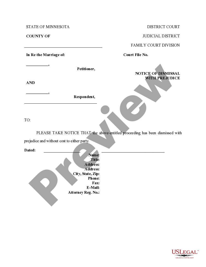 Minnesota Notice Of Dismissal With Prejudice US Legal Forms Minnesota Notice Of Dismissal With Prejudice US Legal Forms