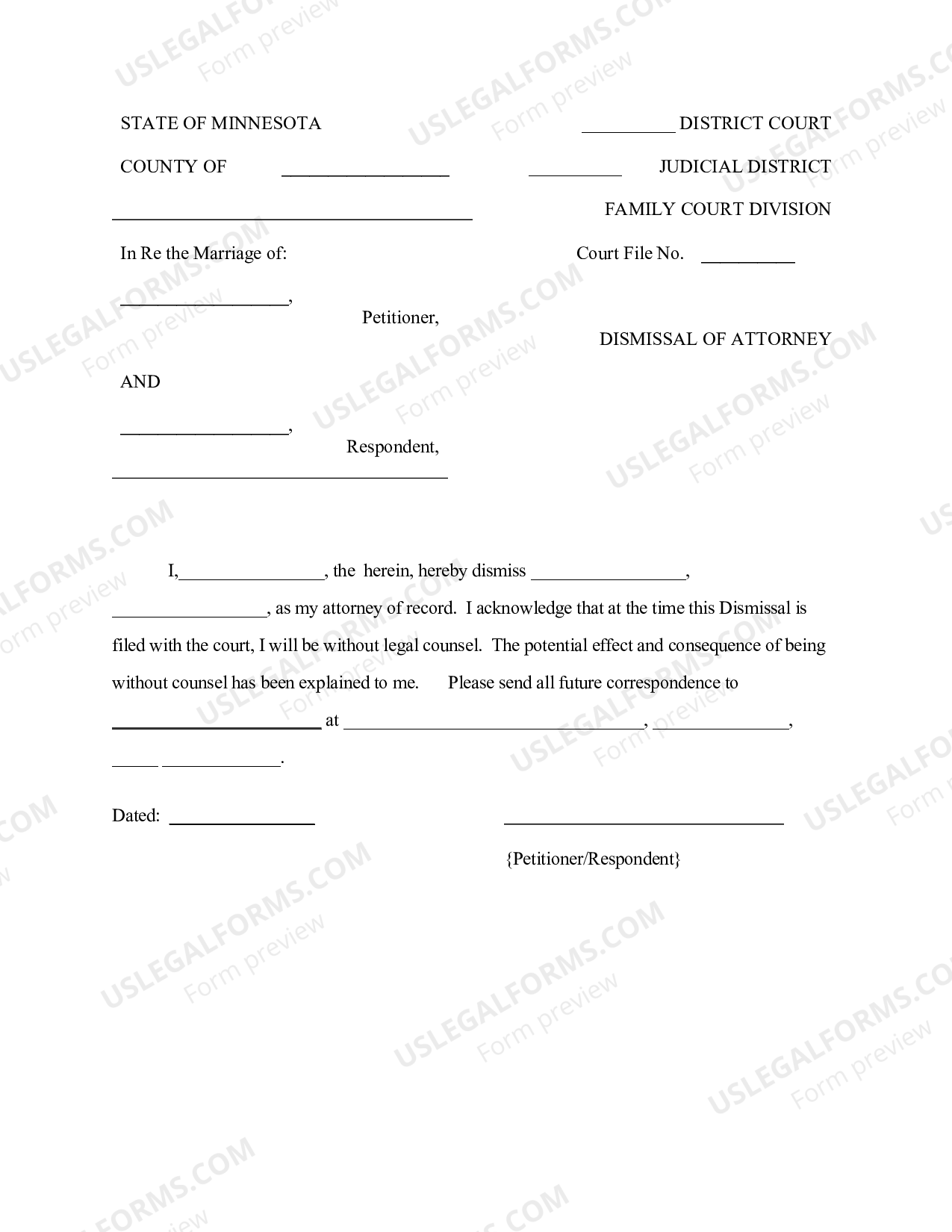 Minnesota Notice of Dismissal of Attorney | US Legal Forms