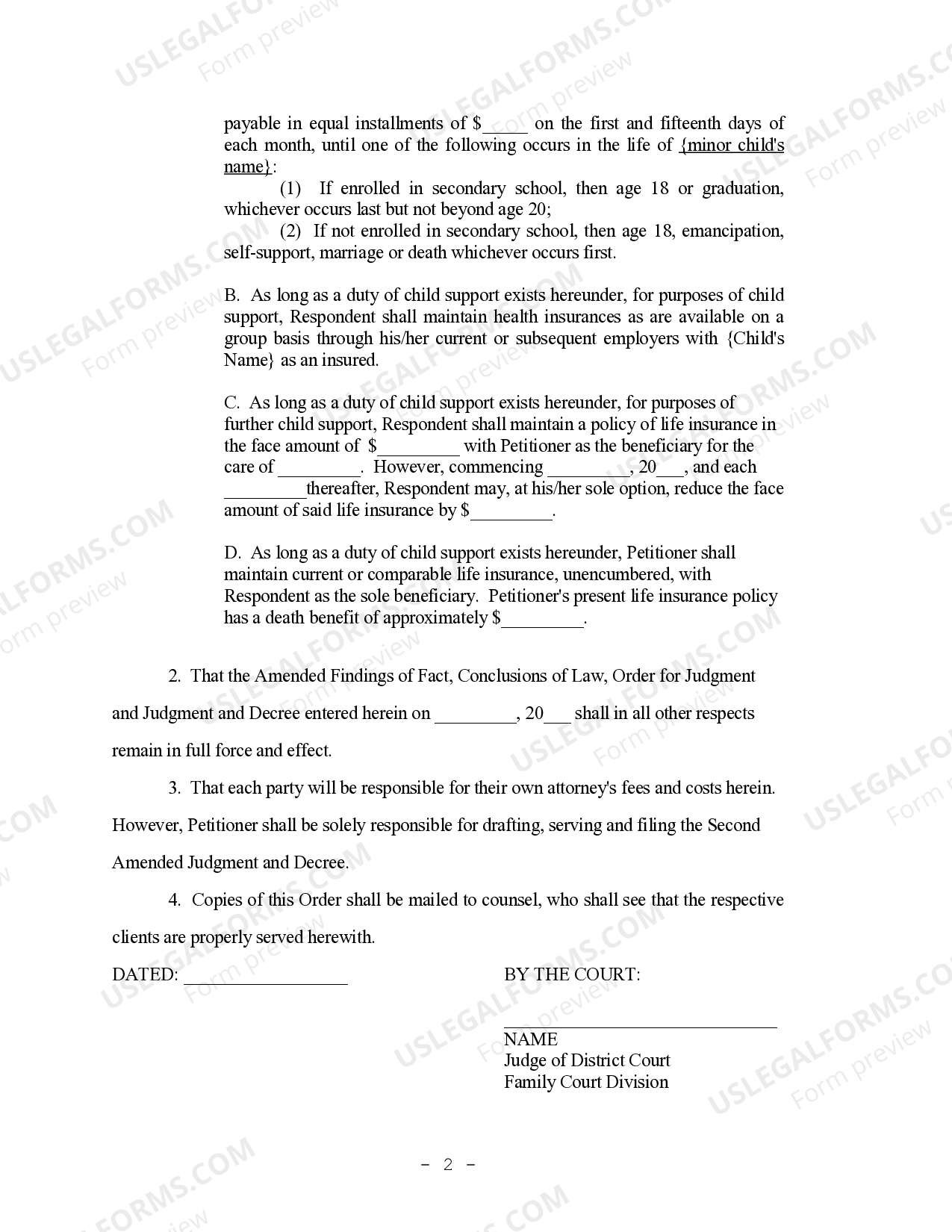 Minnesota Stipulation and Order for Second Amended Judgment and Decree ...