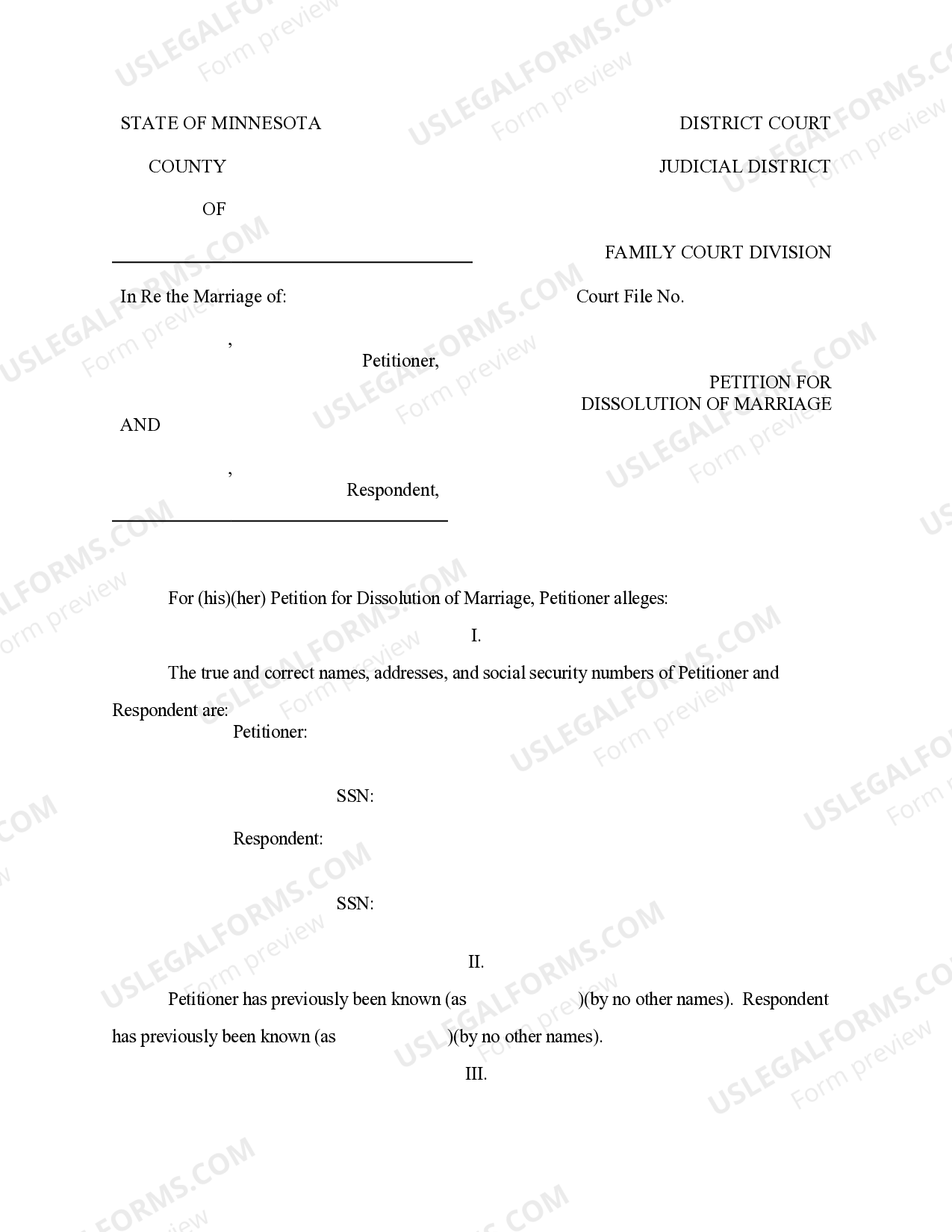 Minnesota Model Petition for Dissolution of Marriage - With Alternative ...