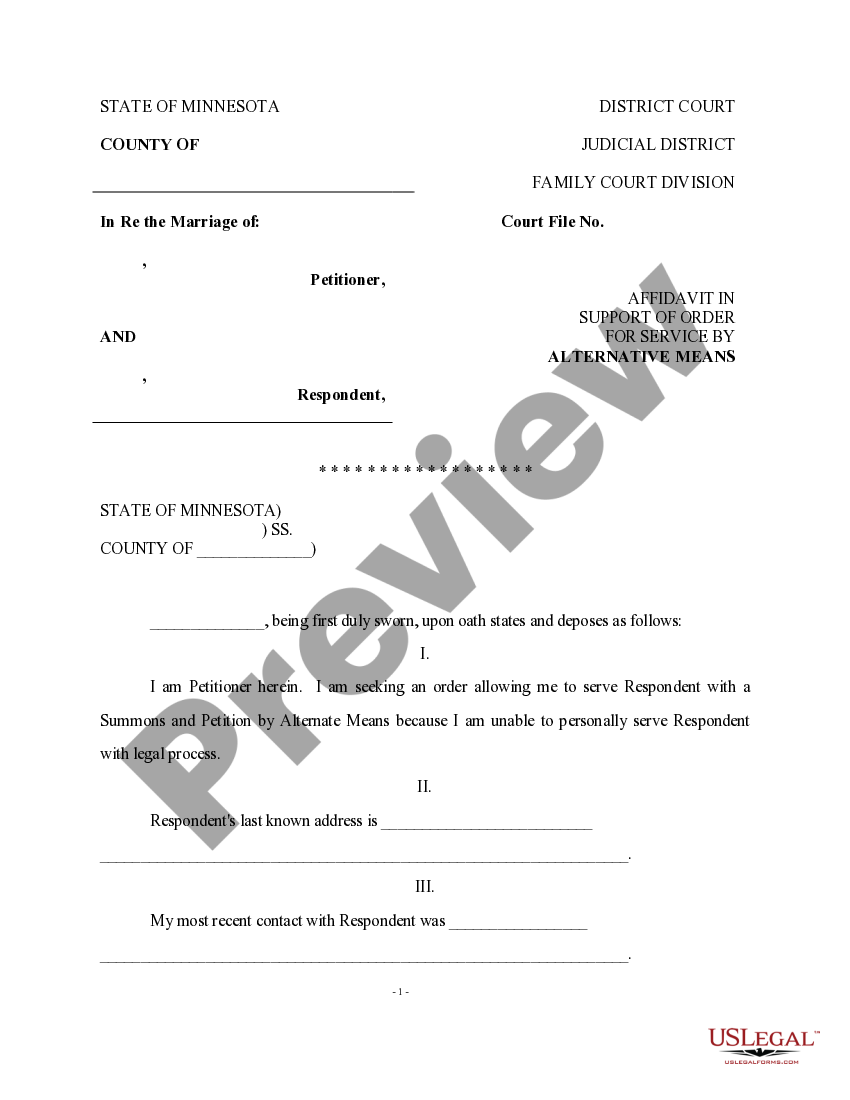 Minnesota Affidavit Requesting Authority To Serve Process By Alternate minnesota-affidavit-requesting-authority-to-serve-process-by-alternate