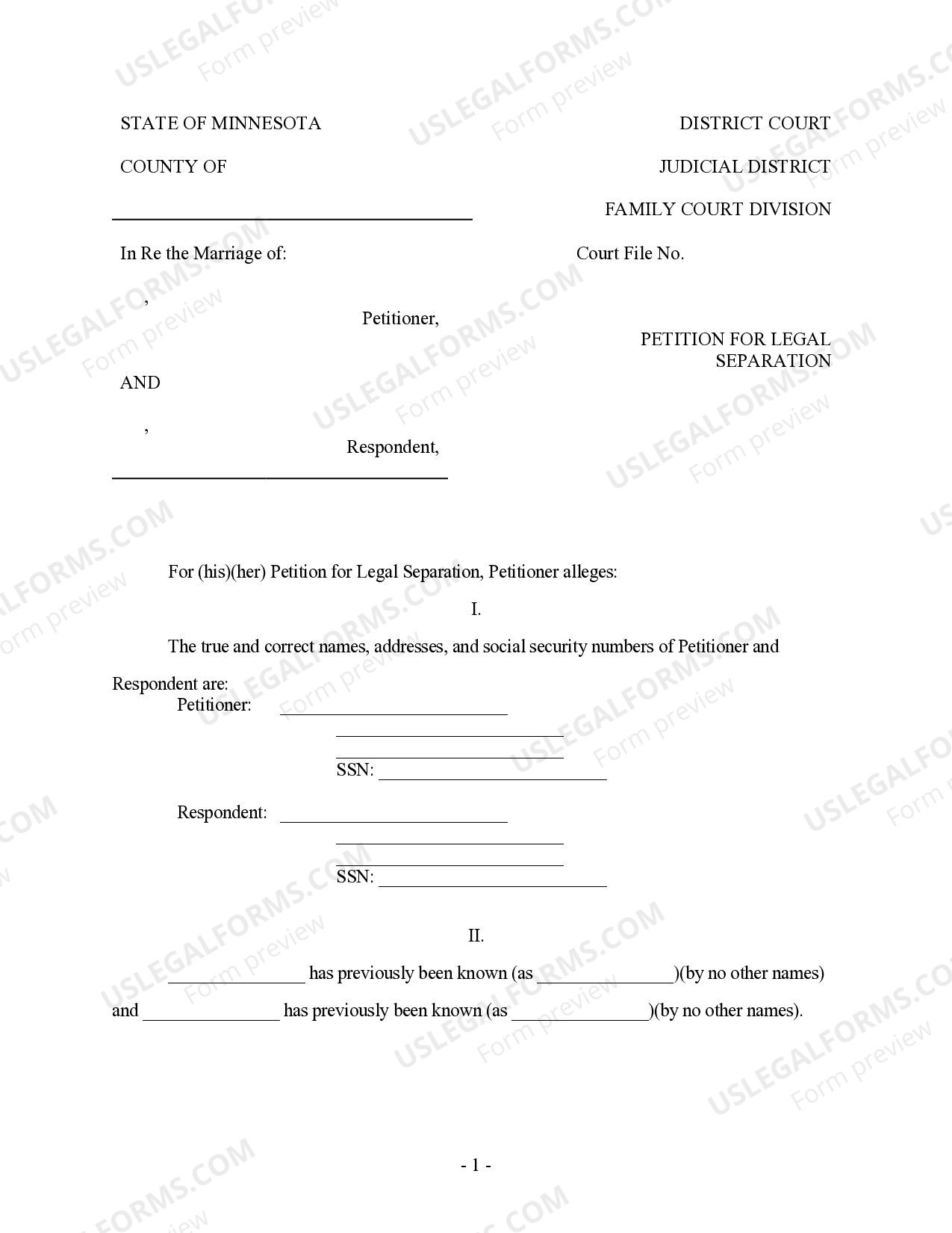Minnesota Petition for Legal Separation - Minnesota Legal Separation ...