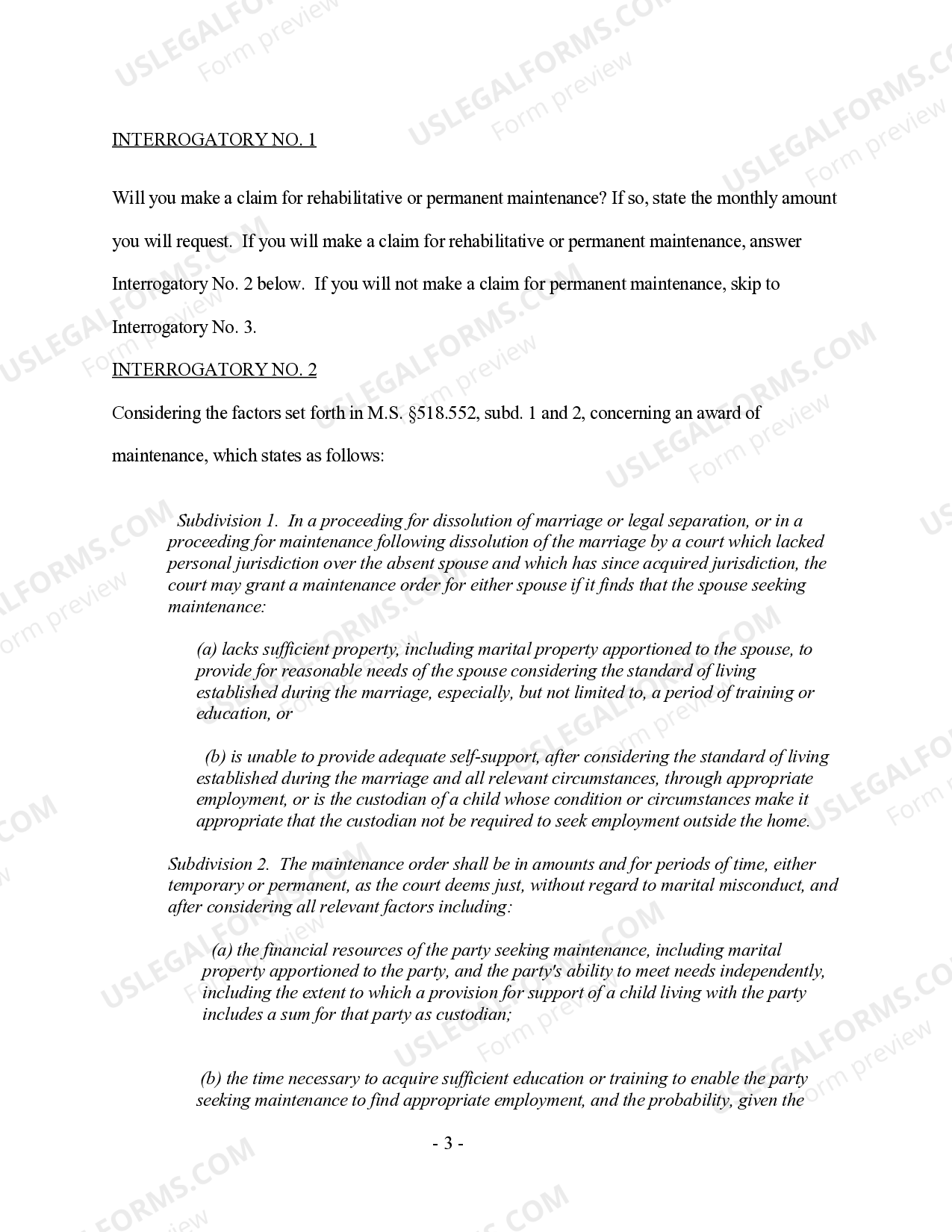 Minnesota Discovery - Generic First Set of Interrogatories for Divorce ...