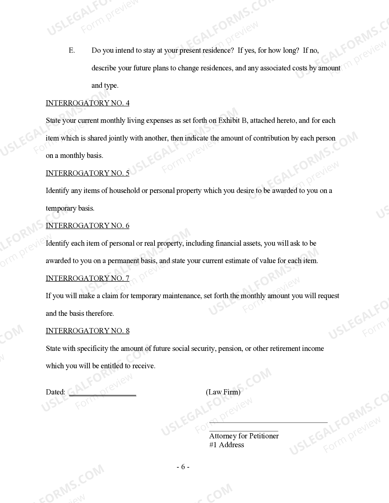 Minnesota Discovery - Generic First Set of Interrogatories for Divorce ...
