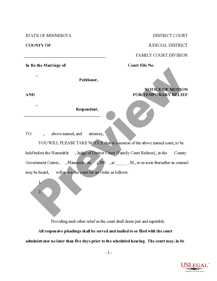 Motion For Temporary Relief Of Child Support US Legal Forms
