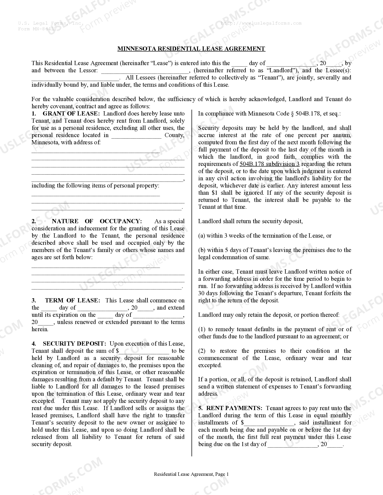 Minnesota Residential Rental Lease Agreement - Apartment Lease | US ...