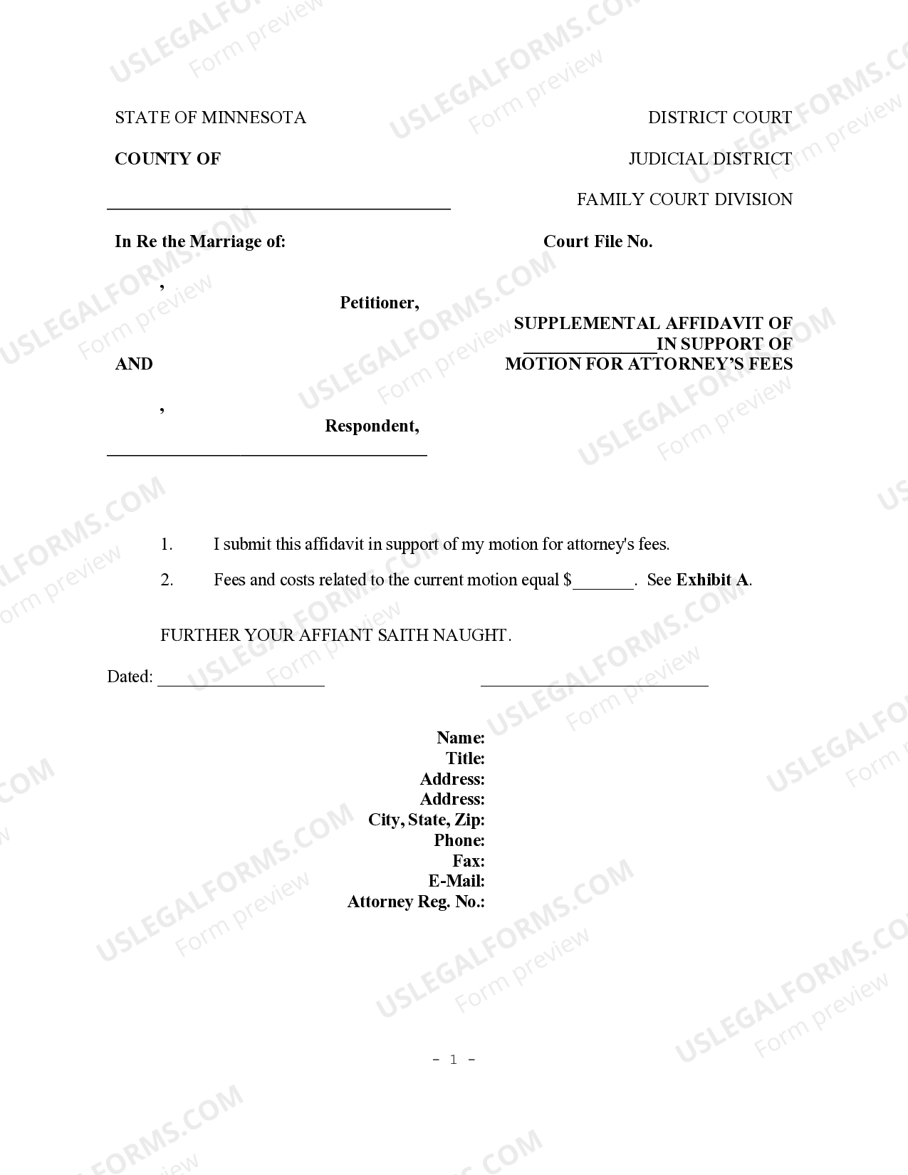 Minnesota Supplemental Affidavit in Support of Motion for Attorney's ...