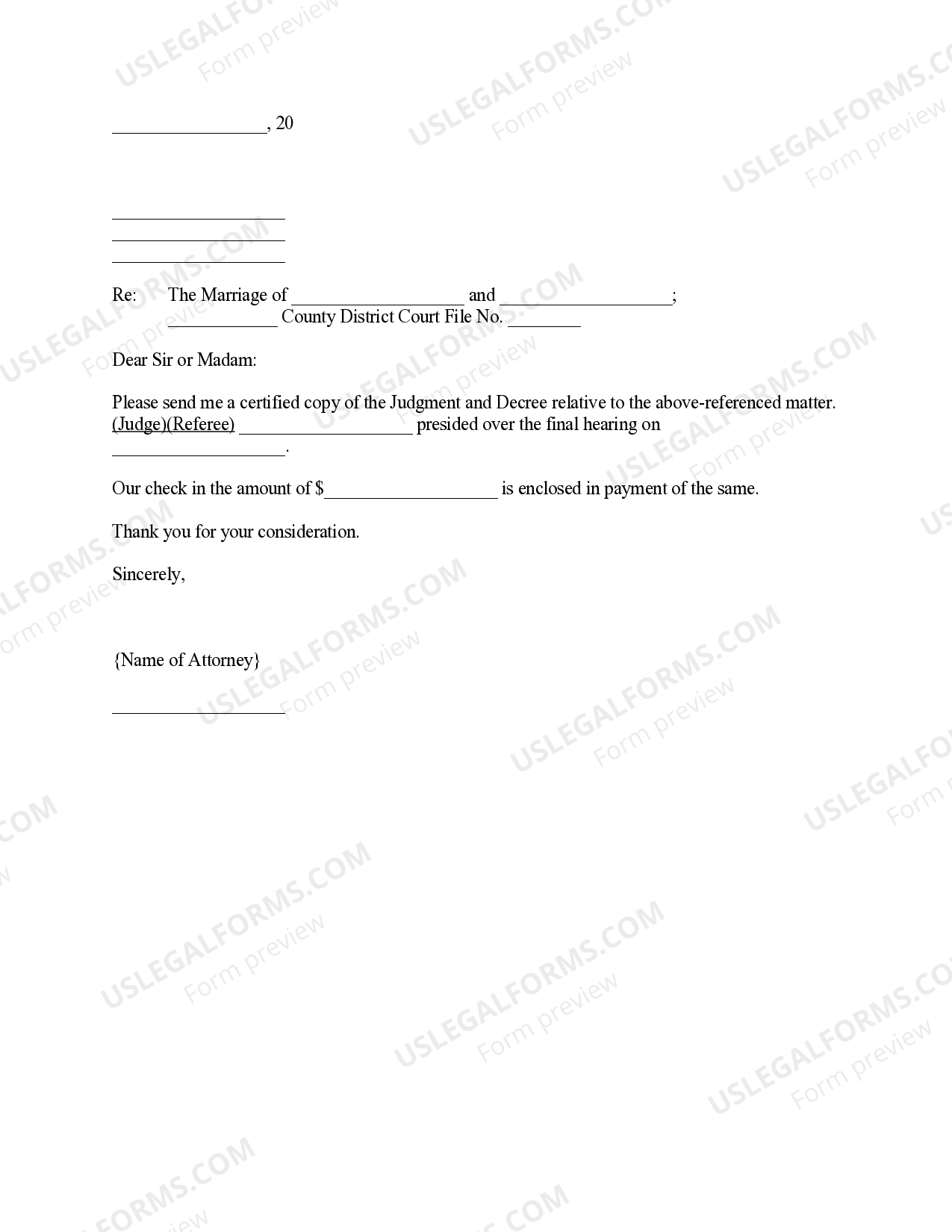Minnesota Request for Certified Copy of Judgment and Judgment Decree | US Legal Forms