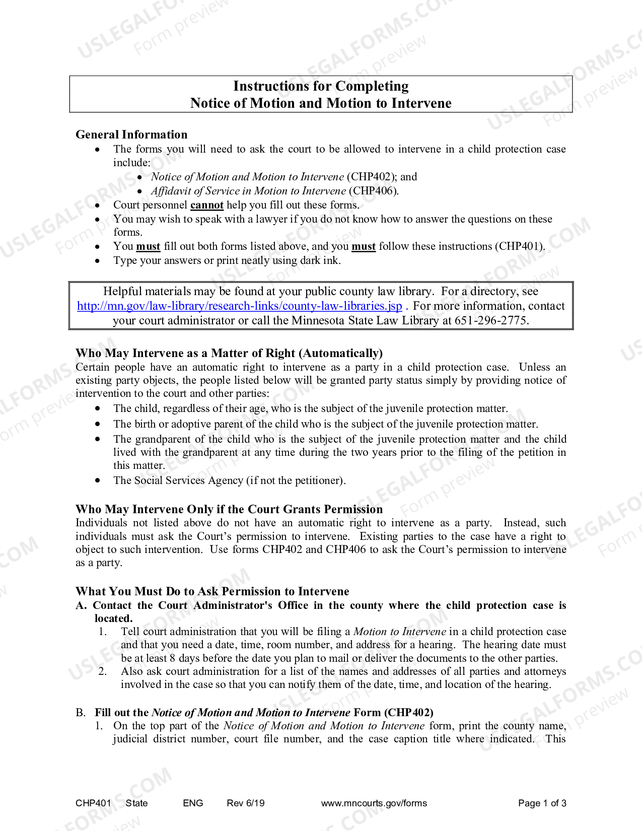 Minnesota Instructions for Notice of Motion and Motion to Intervene ...