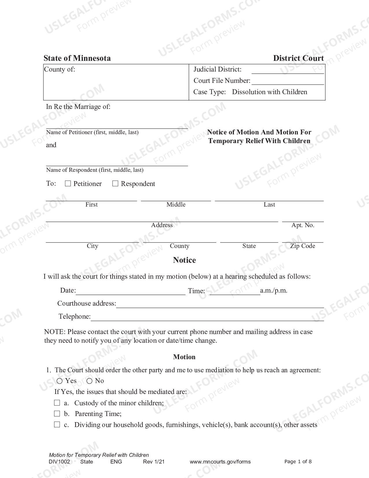 Minnesota Notice of Motion and Motion for Temporary Relief with ...