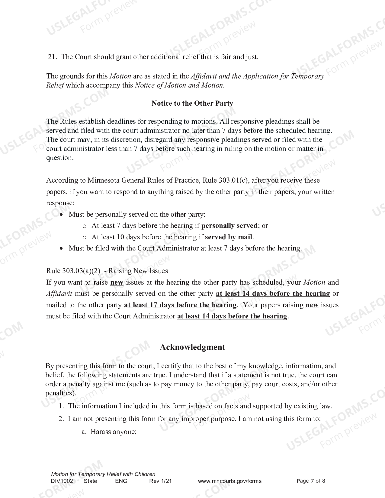 Minnesota Notice of Motion and Motion for Temporary Relief with ...