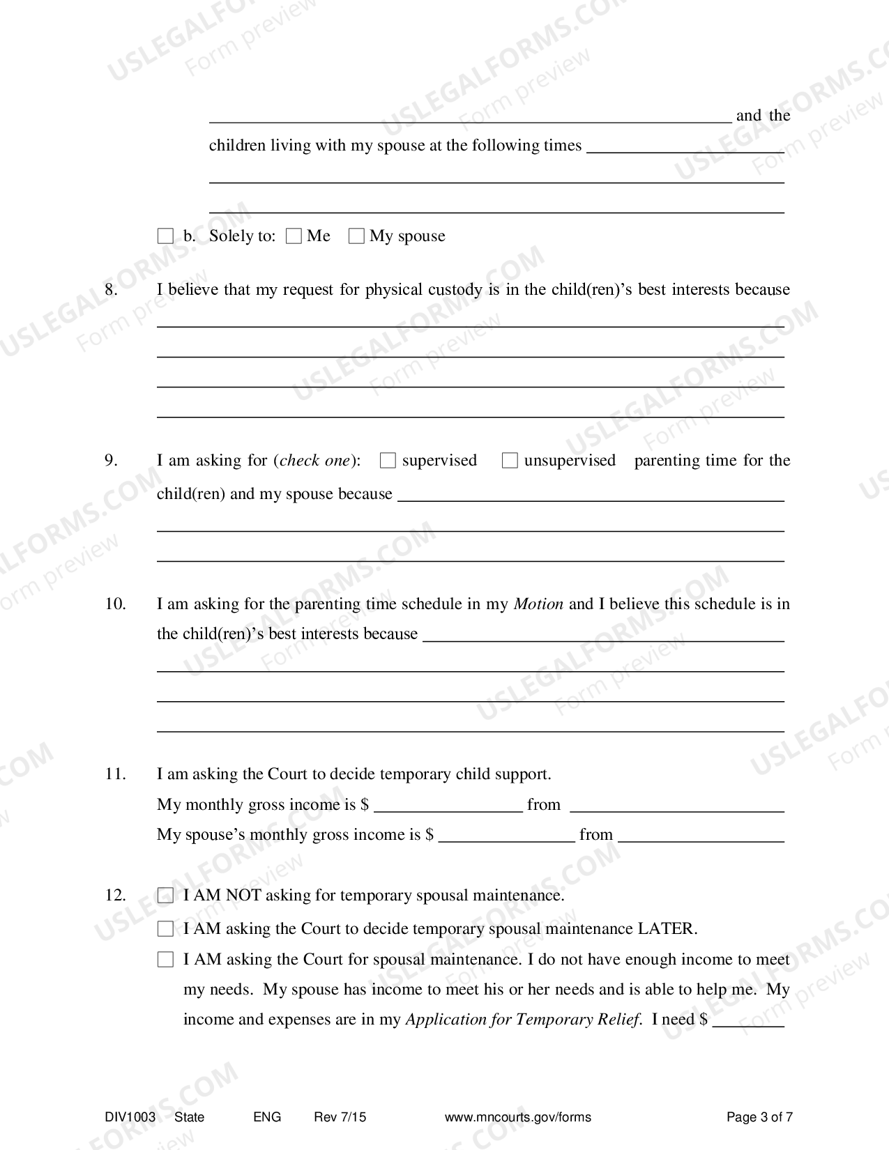 Minnesota Affidavit in Support of Motion for Temporary Relief with ...