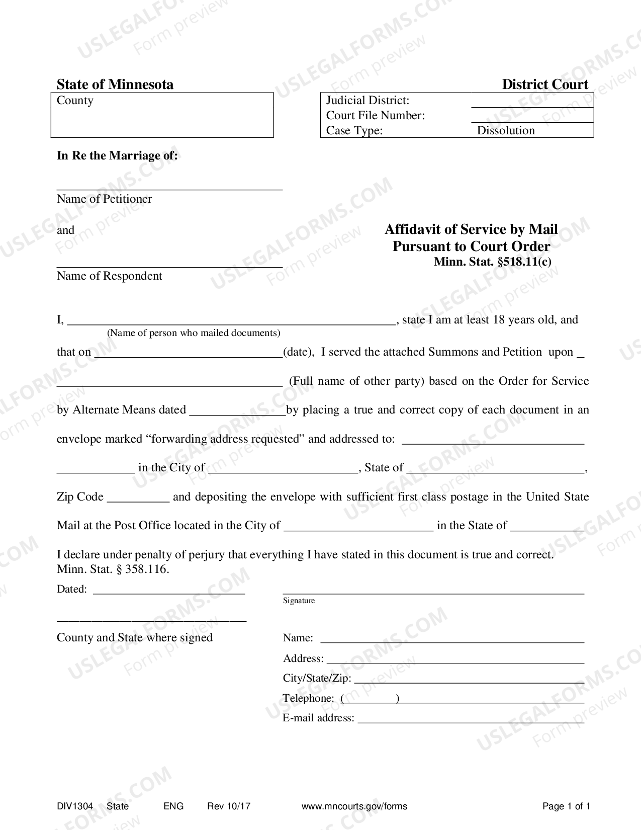 Affidavit Service Mail With Court | US Legal Forms