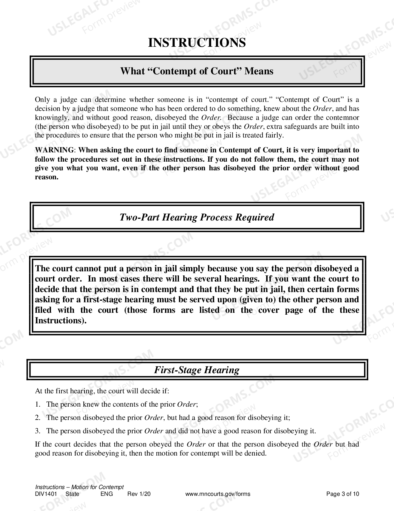 Minnesota Instructions for Contempt | US Legal Forms