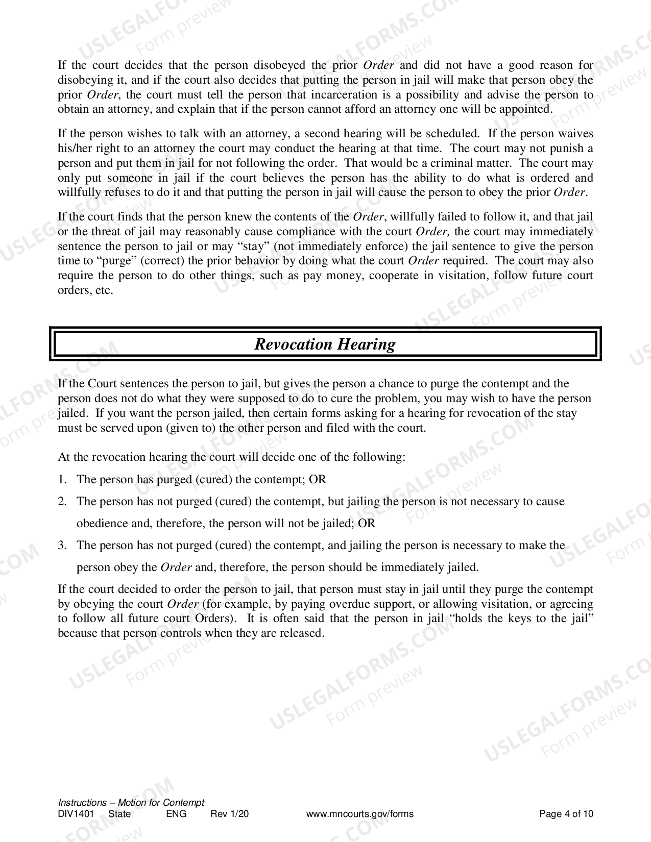 Minnesota Instructions for Contempt | US Legal Forms