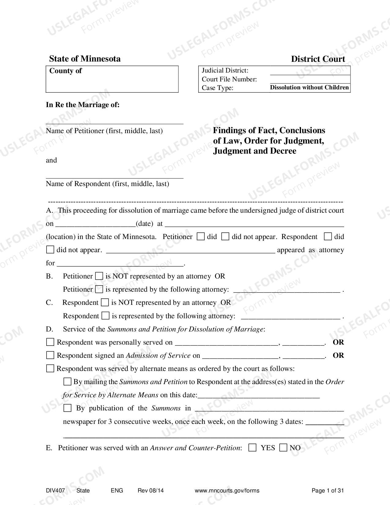 Minnesota Findings of Fact, Conclusions of Law, Judgment | US Legal Forms