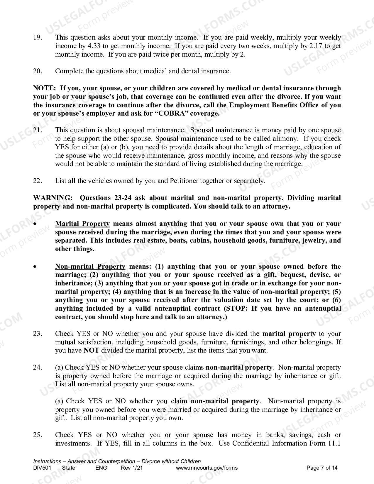 Minnesota Instructions - Answer and Counterpetition | US Legal Forms