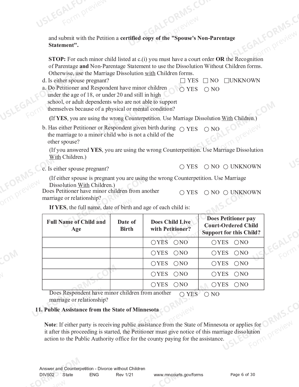 Minnesota Answer and Counter - Petition without Children | US Legal Forms