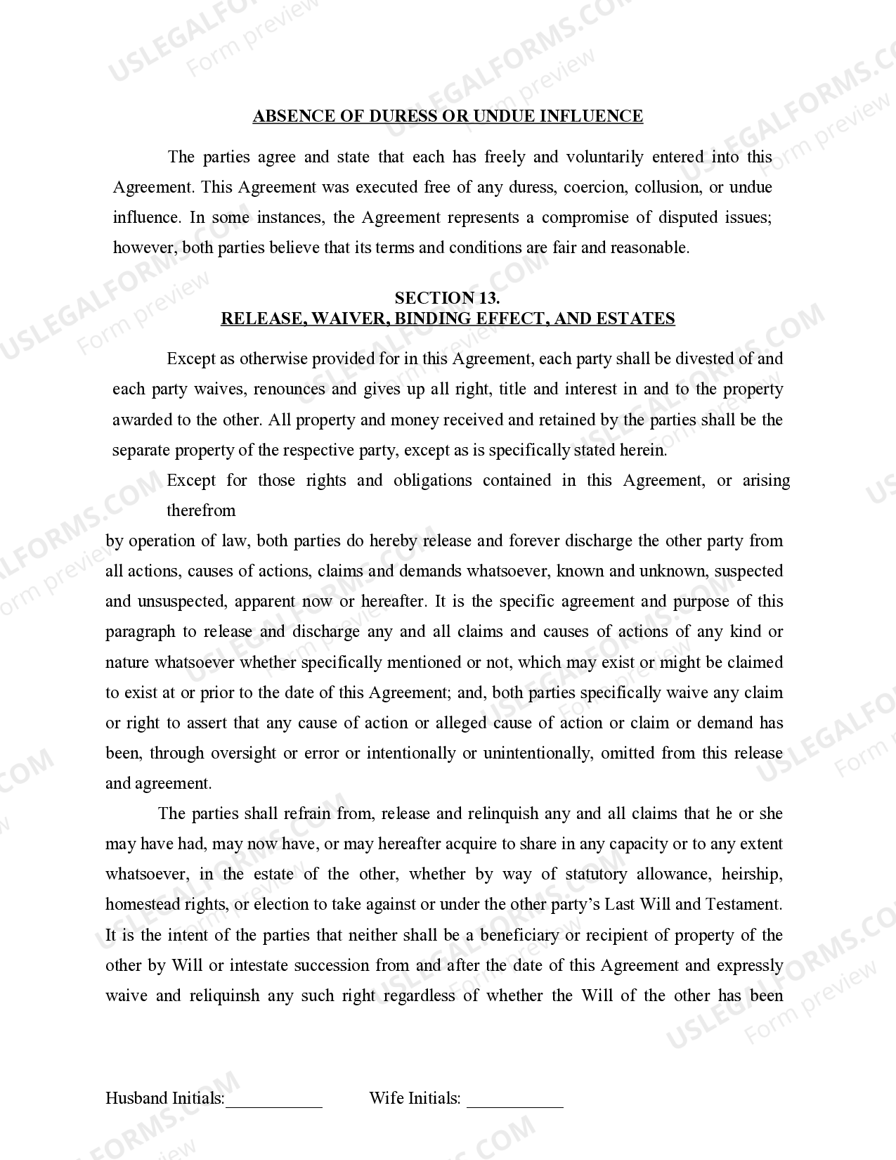 Minnesota Marital Domestic Separation and Property Settlement Agreement ...