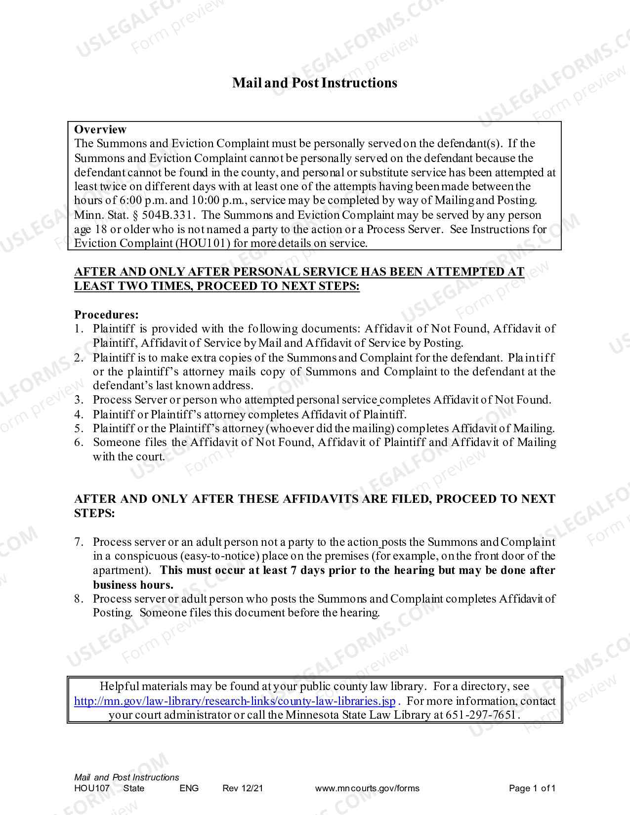 Minnesota Mail and Post Instructions | US Legal Forms