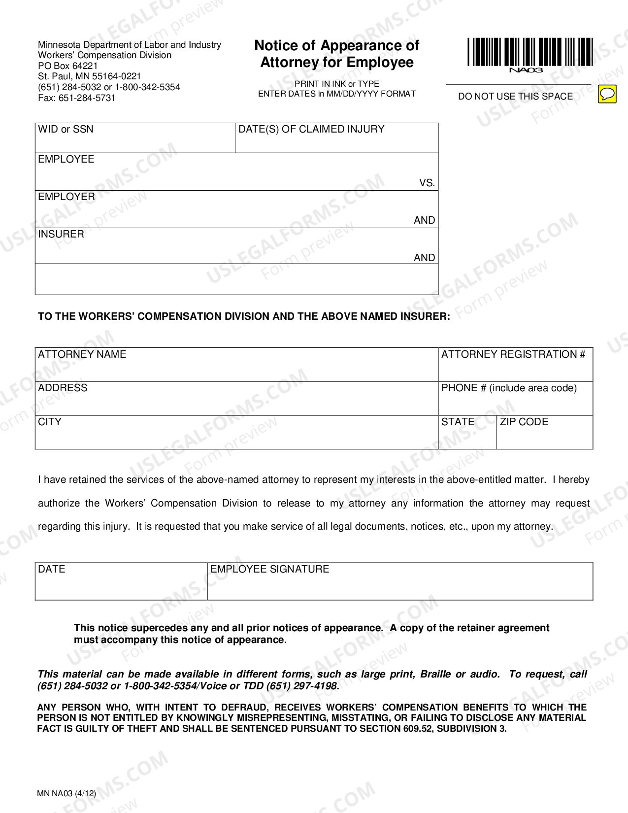 Minnesota Notice of Appearance for Workers' Compensation - Minnesota ...