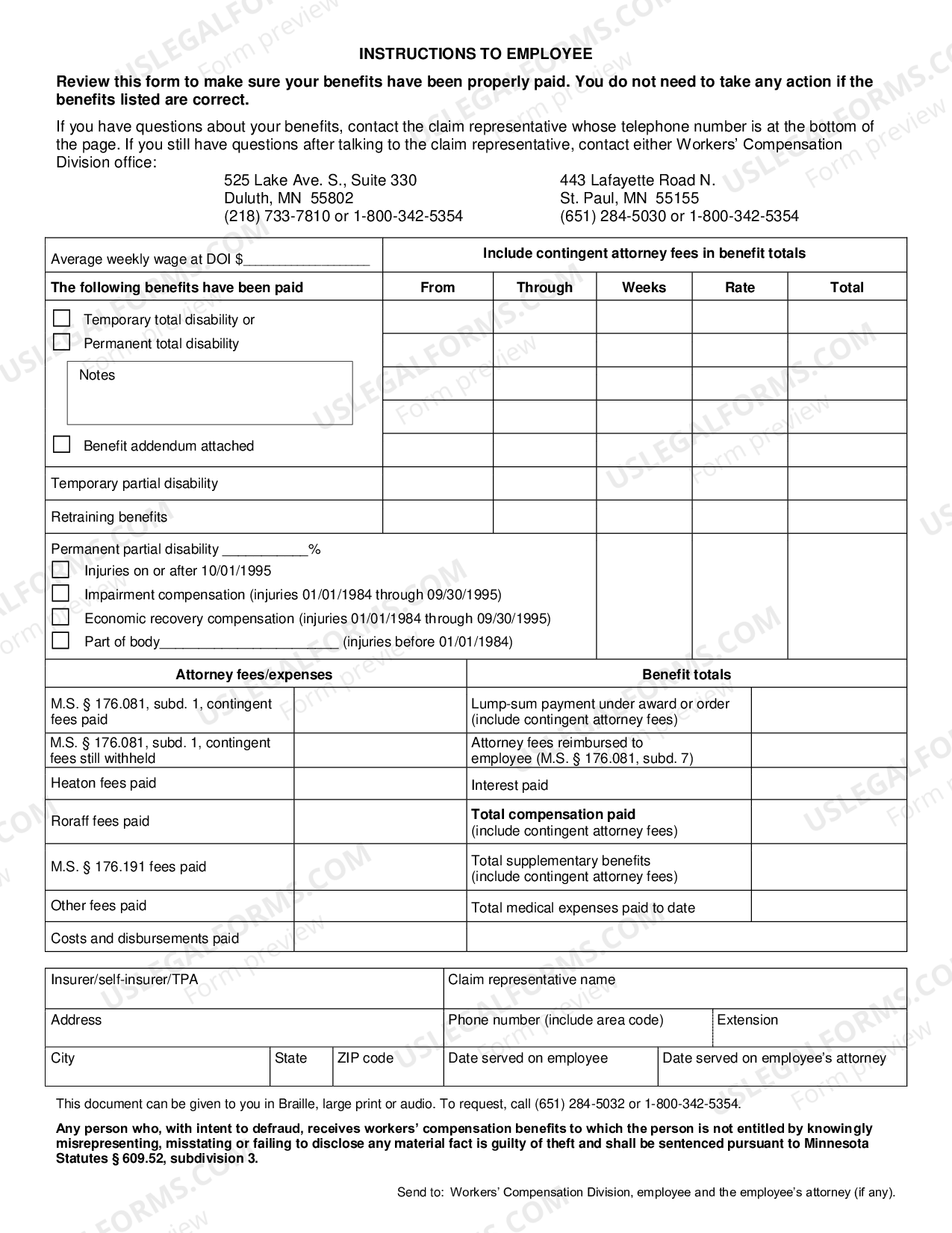 Minnesota Notice of Benefit for Workers' Compensation | US Legal Forms