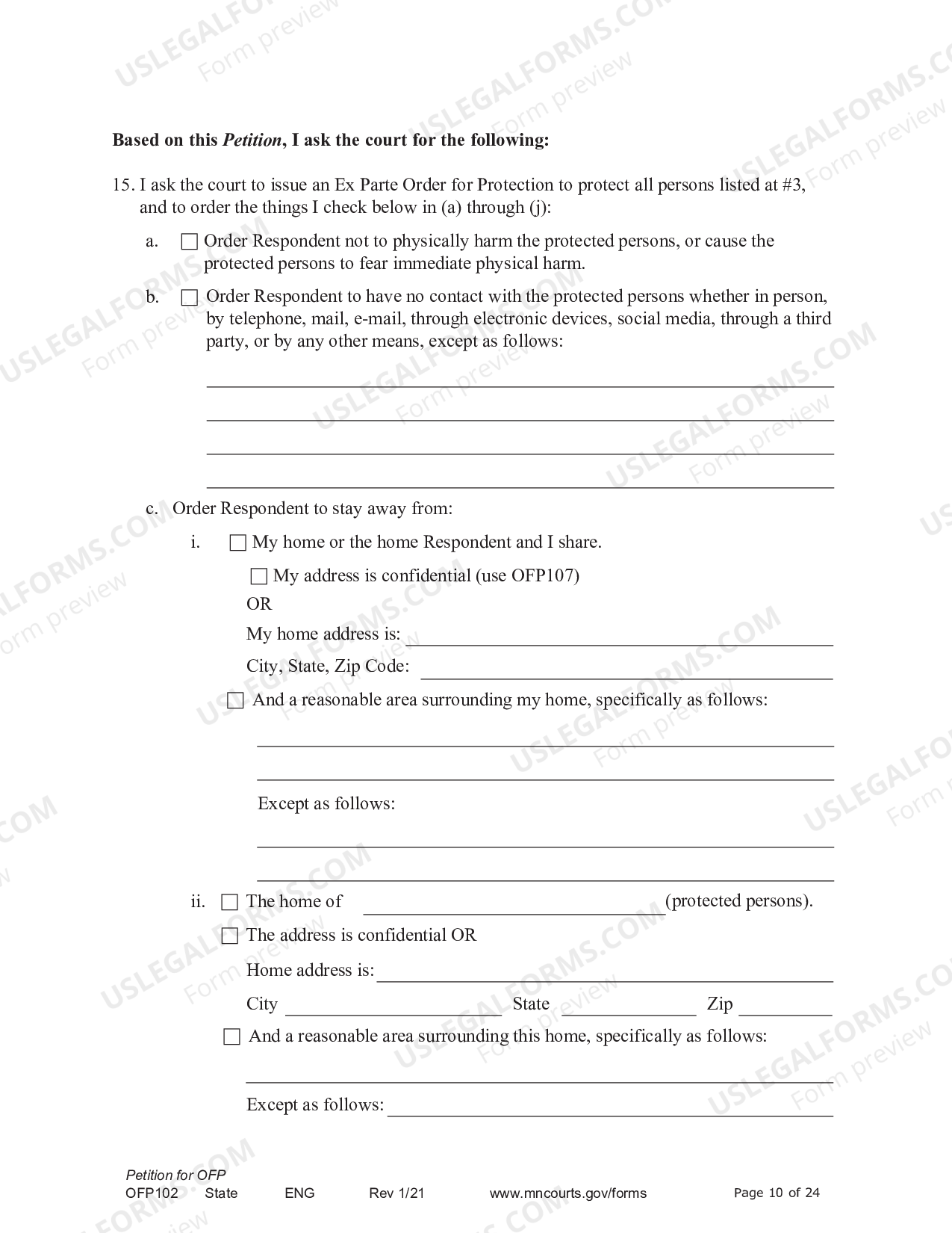 Minnesota Petitioner - Affidavit and Petition for Order for Protection ...