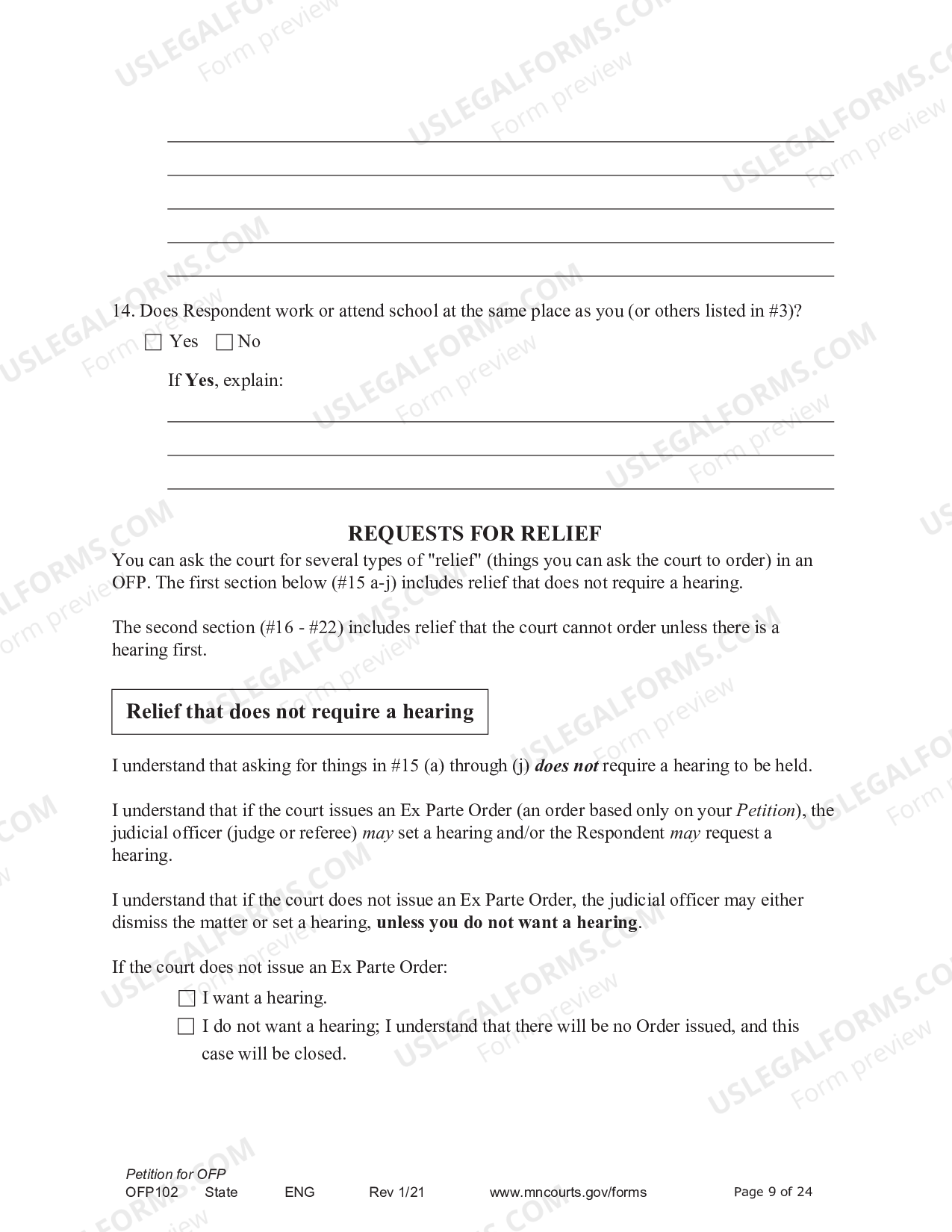 Minnesota Petitioner - Affidavit and Petition for Order for Protection ...