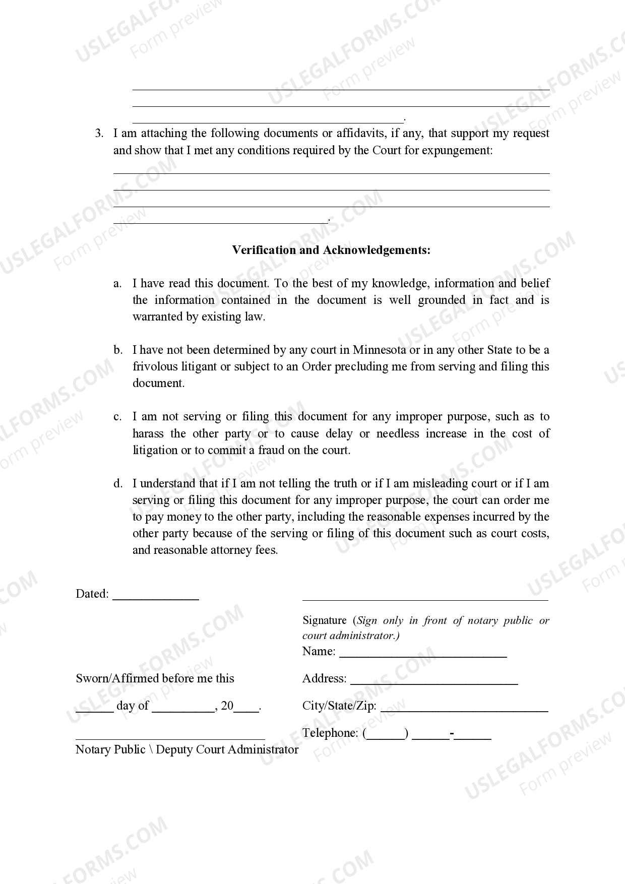 Minneapolis Minnesota Notice of Motion and Motion for Expungement of ...