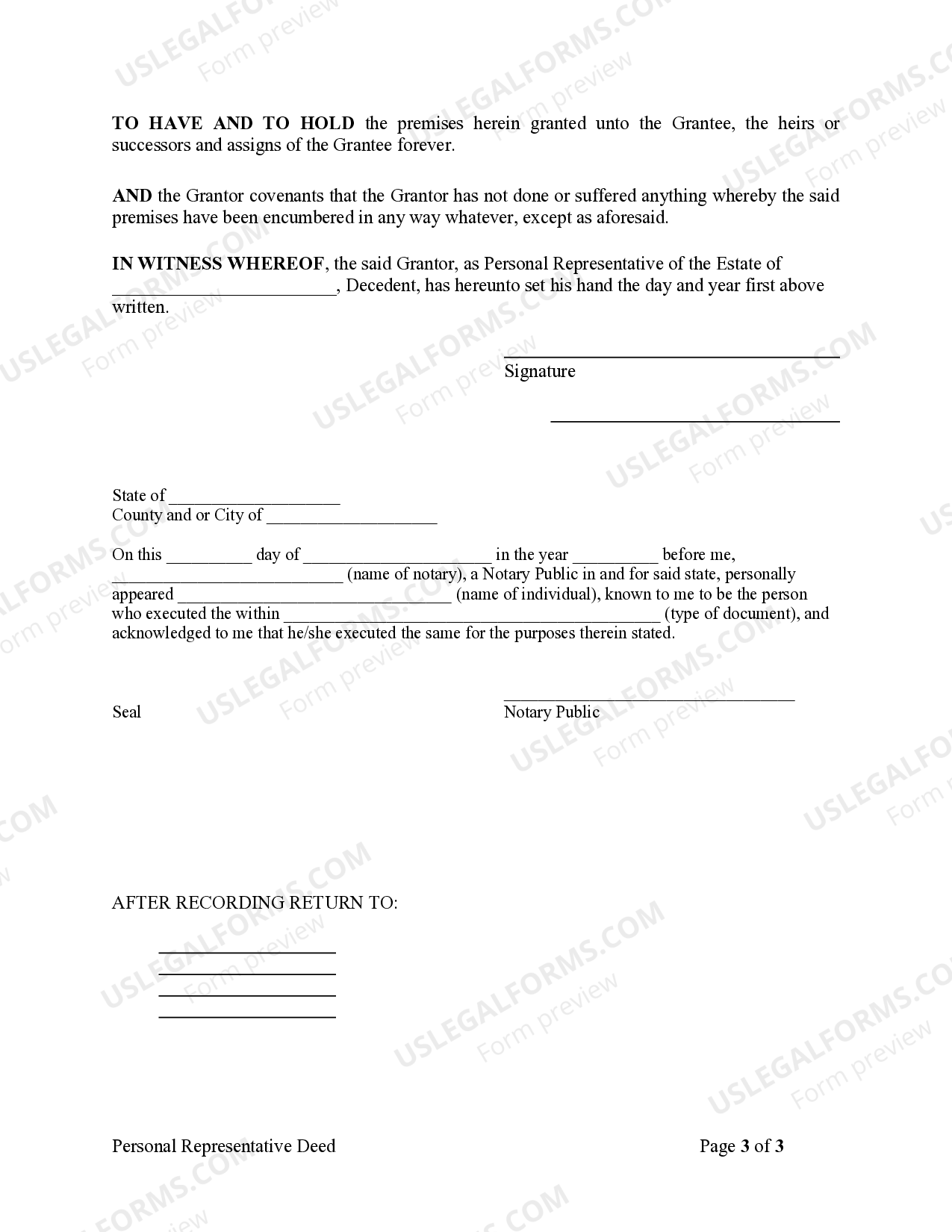 Missouri Personal Representative's Deed to Individual - Personal Representative Deed | US Legal ...