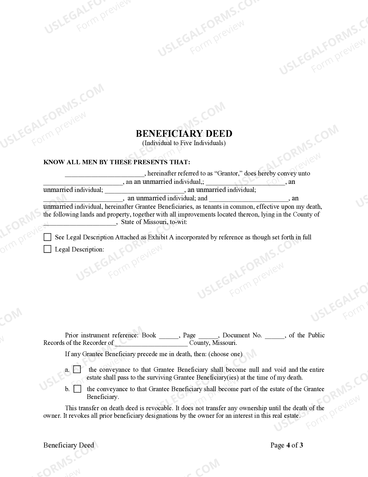 Missouri Transfer on Death Deed or TOD - Beneficiary Deed for ...