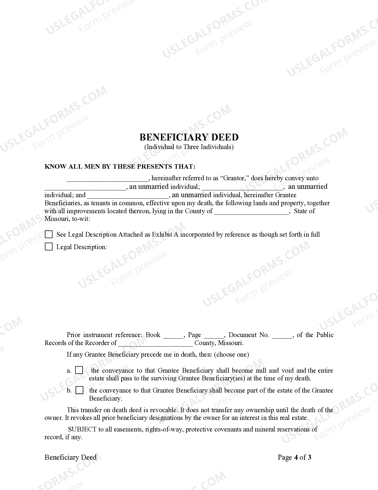 Missouri Transfer on Death Deed or TOD - Beneficiary Deed for ...